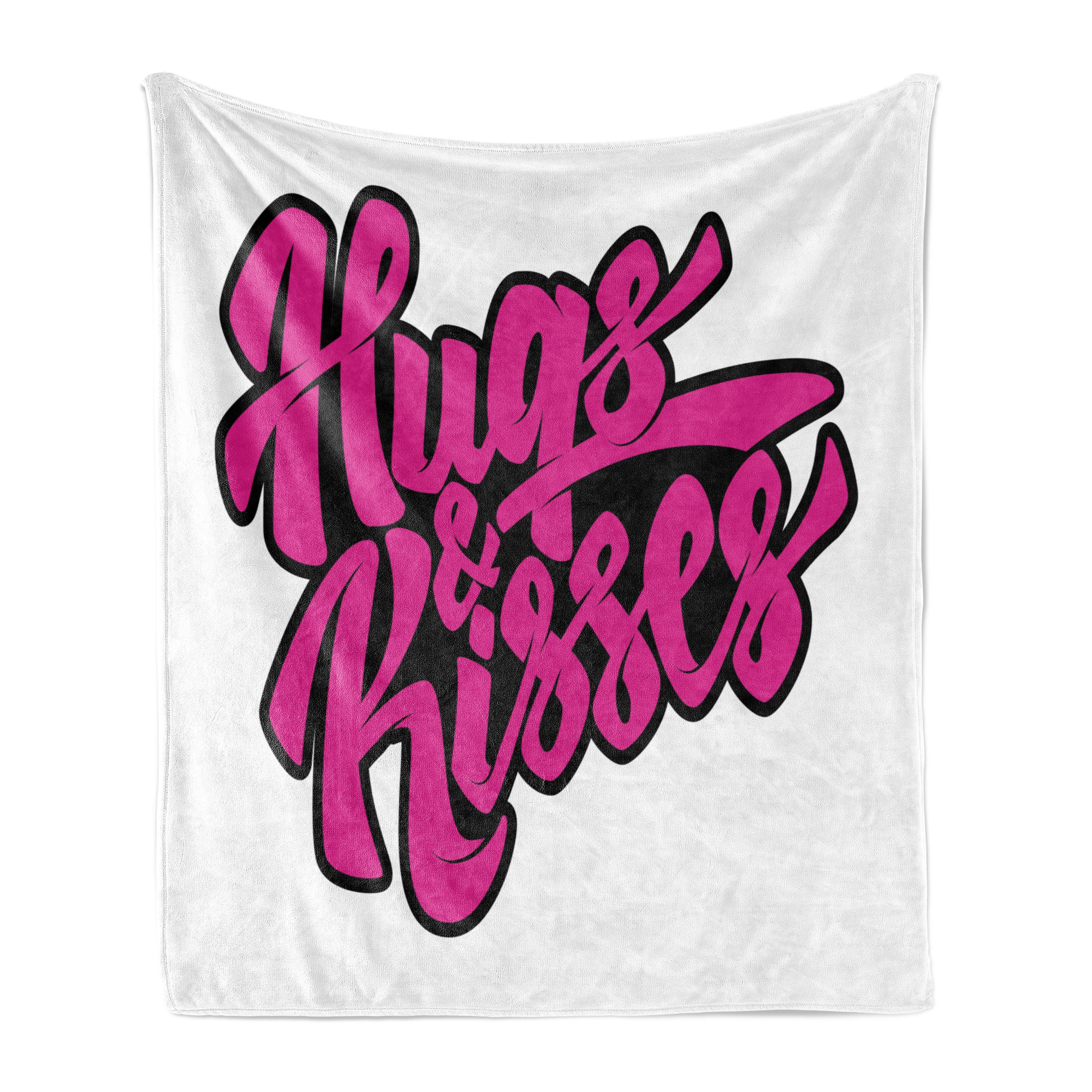 Ambesonne Hug Fleece Throw Blanket Hugs and Kisses Calligraphy | Wayfair