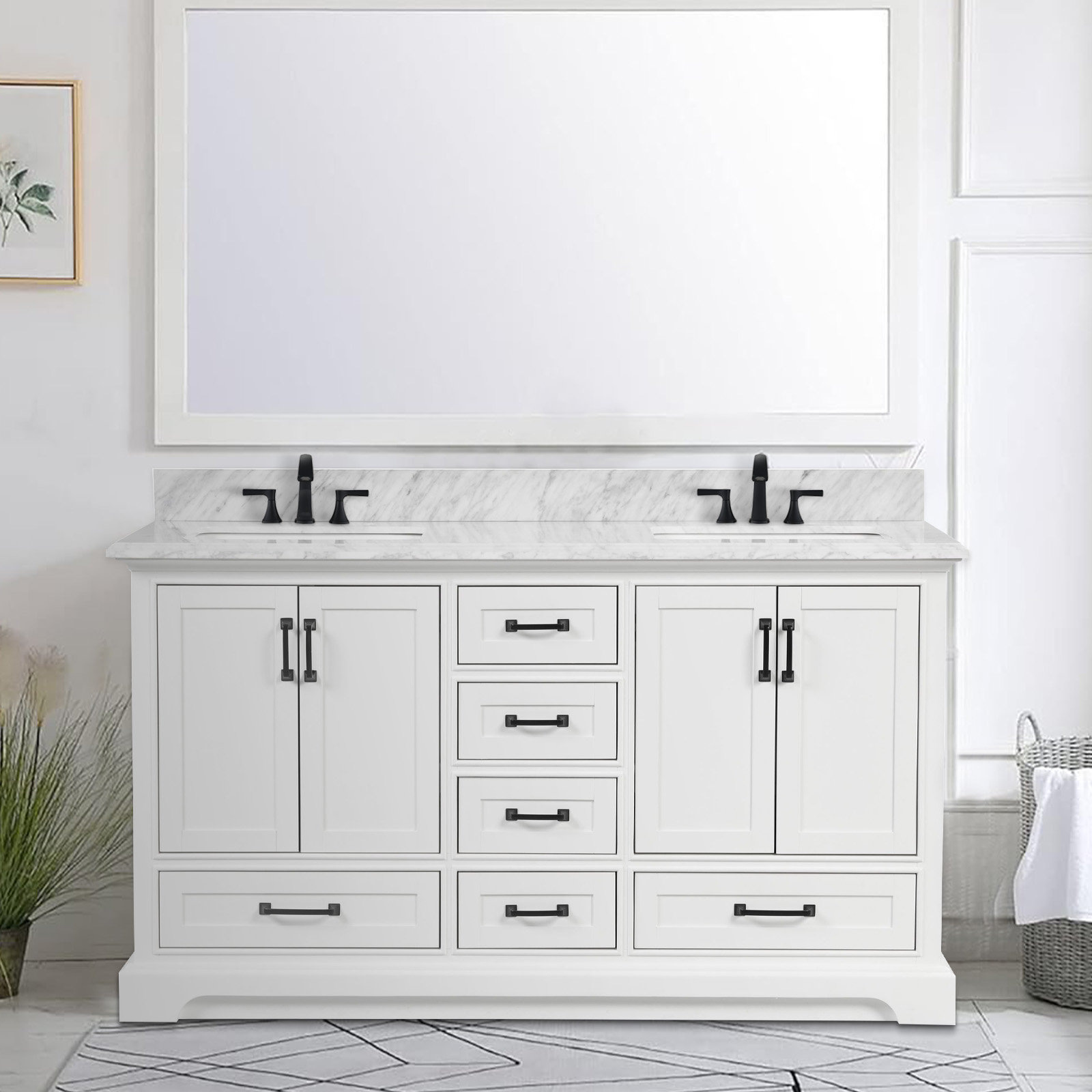 Red Barrel Studio® Adoram 61'' Double Bathroom Vanity with Marble Top ...