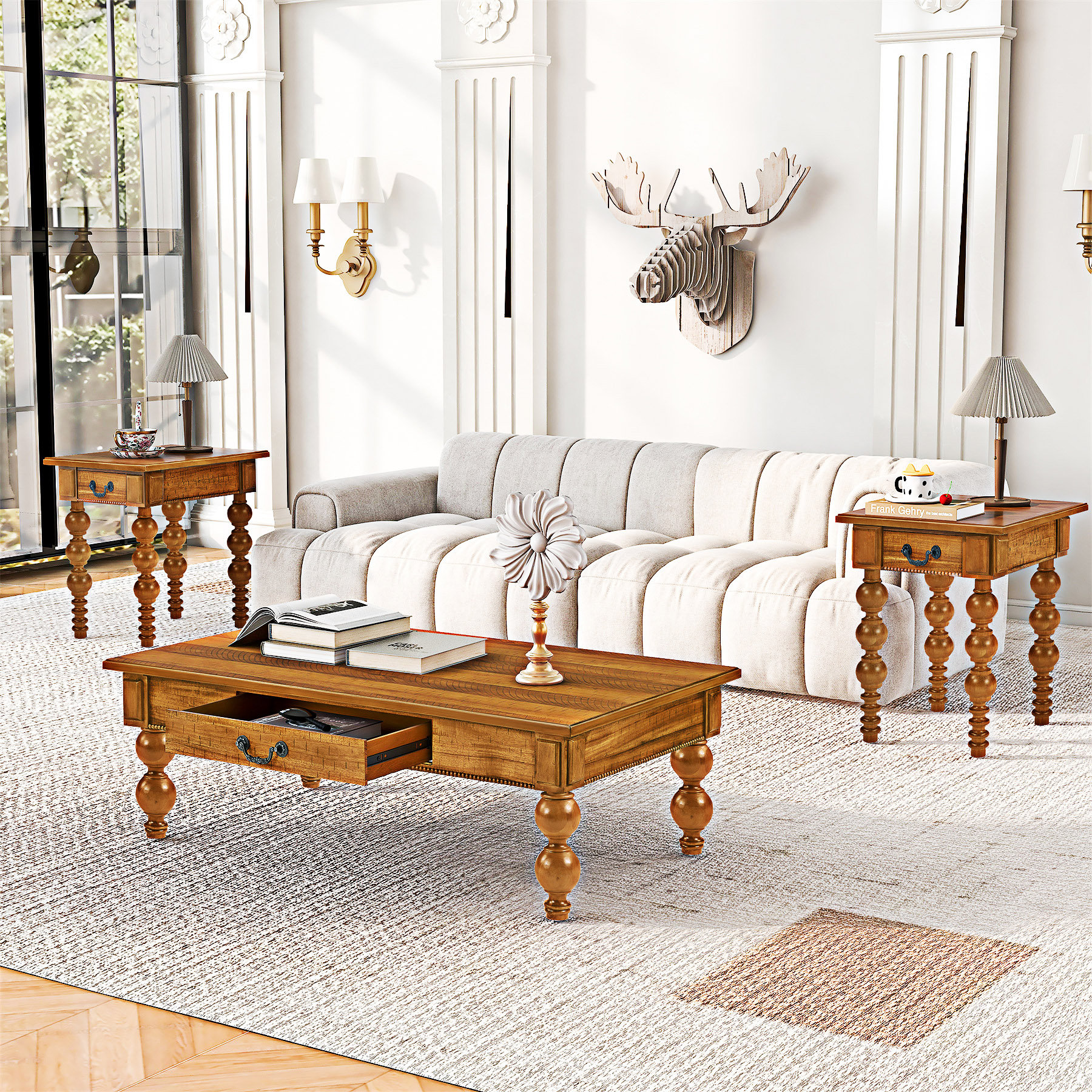 Corrigan Studio Coffee Table with Drawer Set of 3 - Wayfair Canada