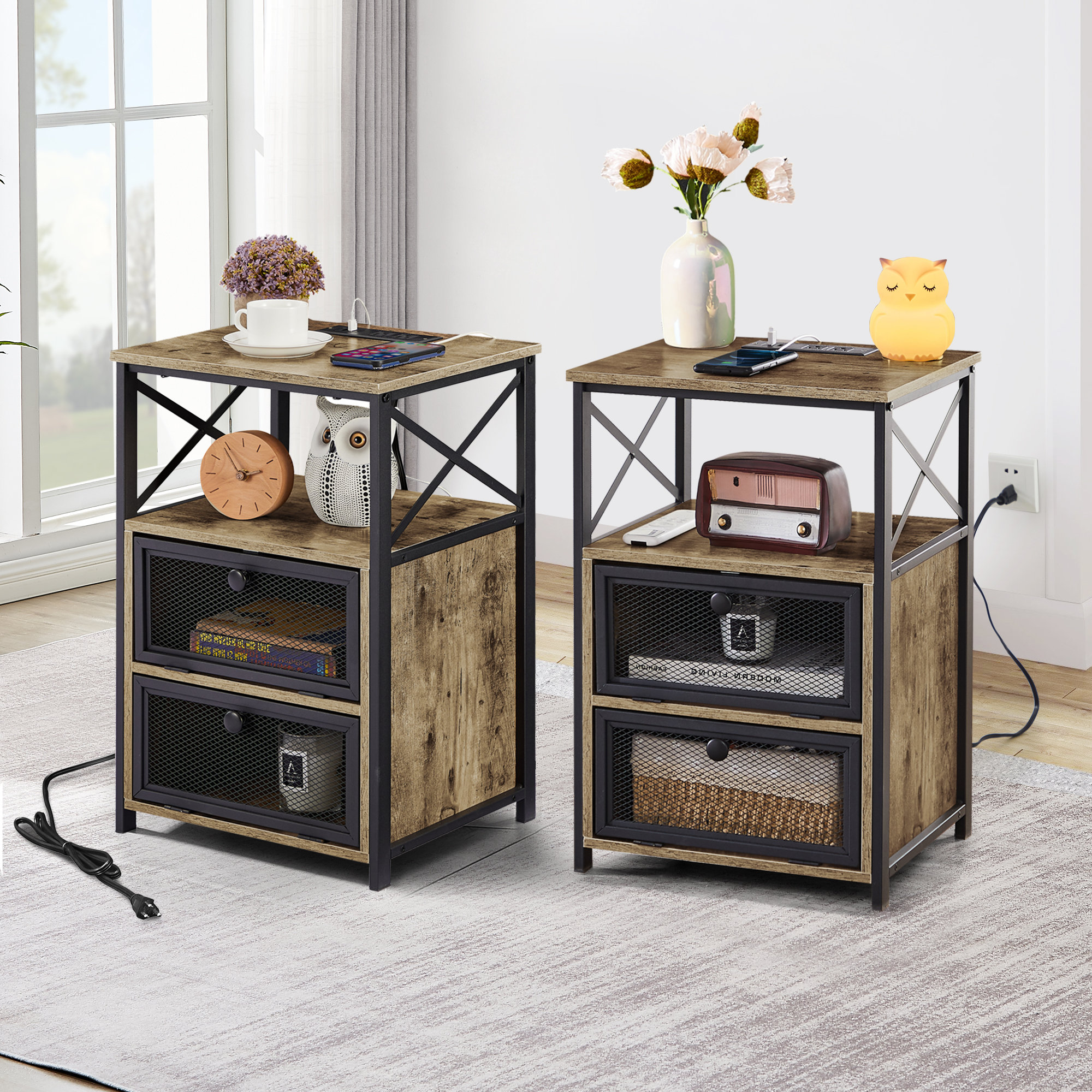 Trent Austin Design® Nightstand Set With Charging Station End Side ...