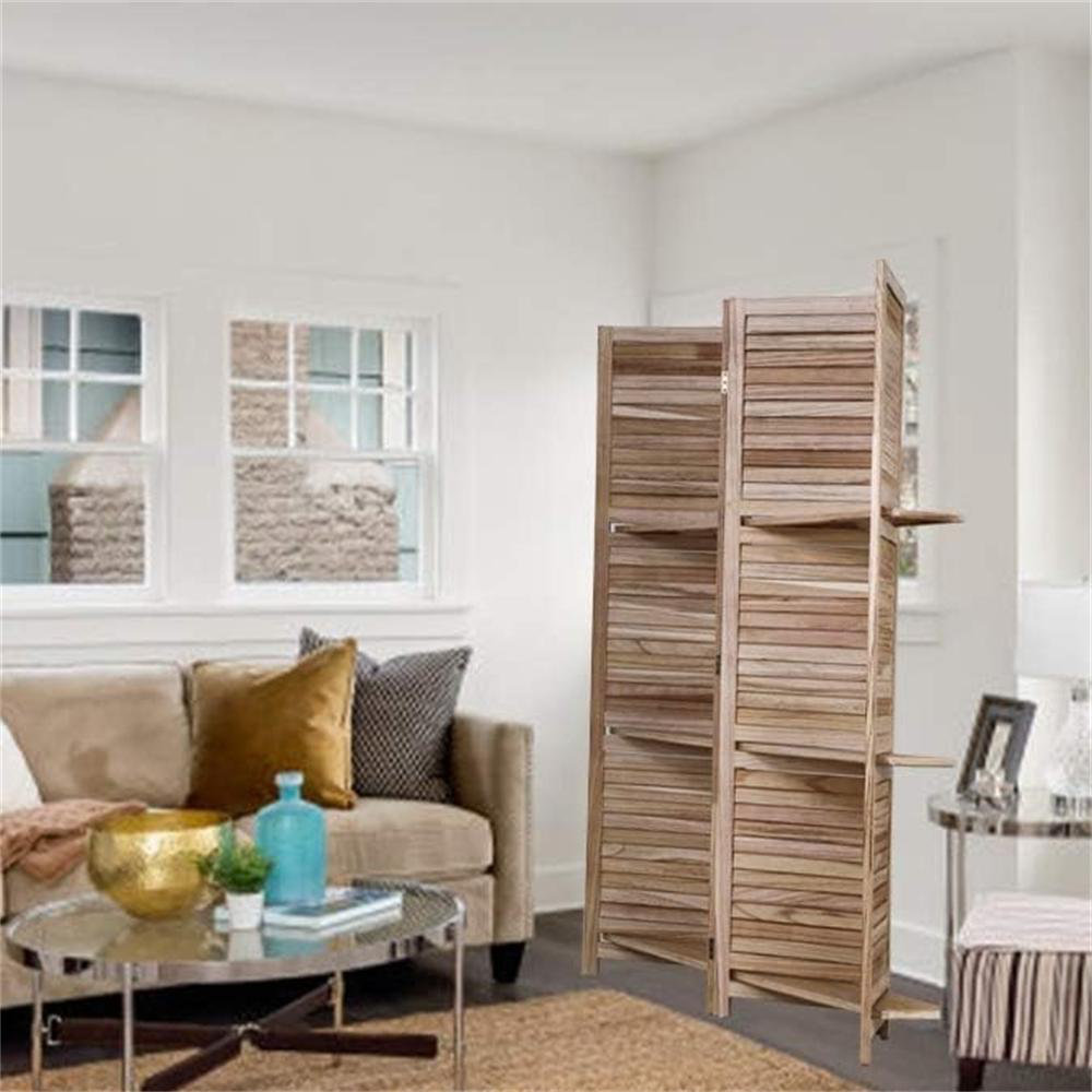 Hokku Designs 4 Panel Room Divider Folding Privacy Wooden Screen ...