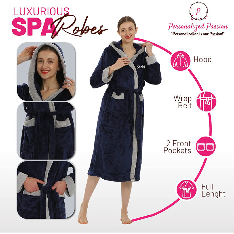 Personalized Passion Personalized Hooded Plush Robes Women-Men Custom ...