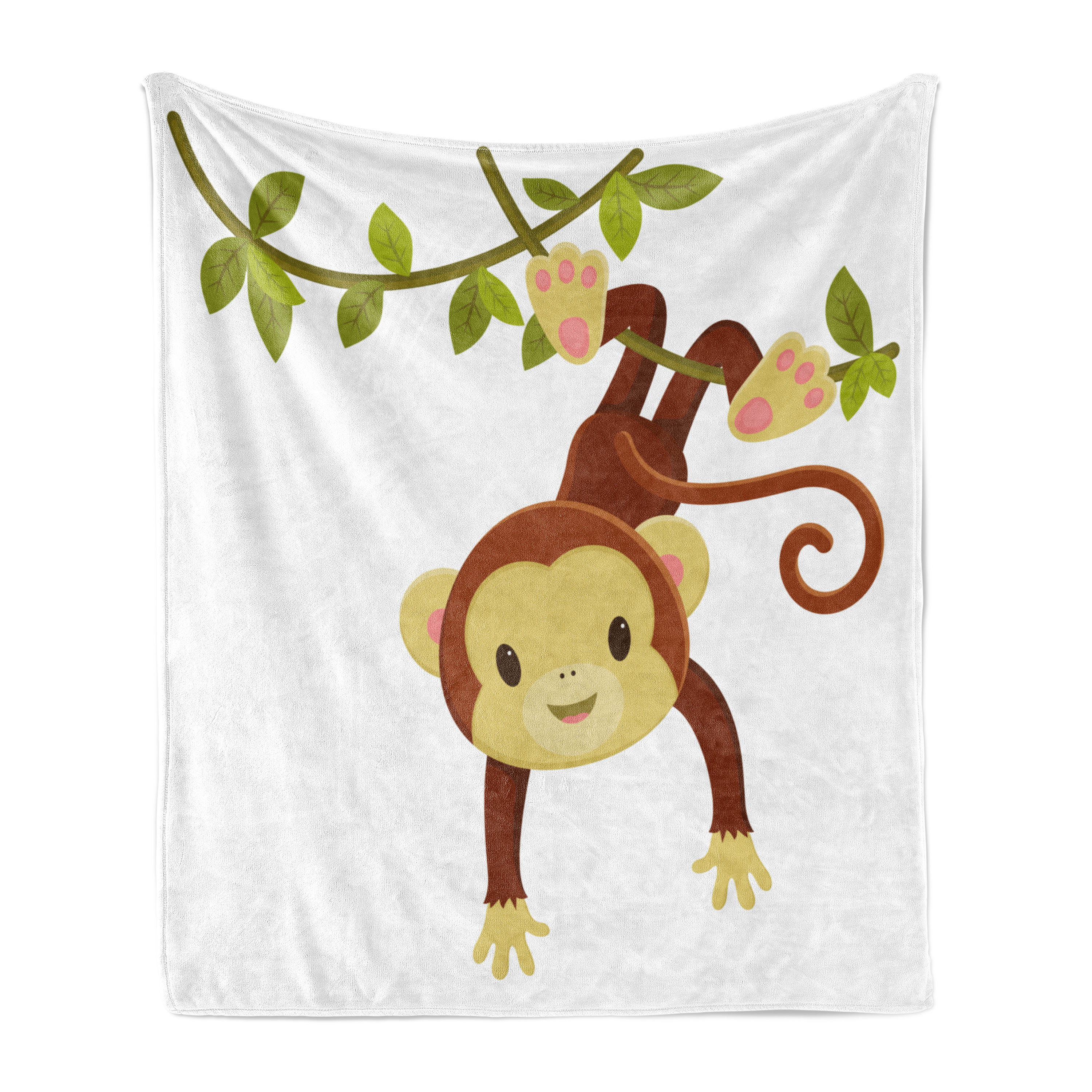 Ambesonne Cartoon Fleece Throw Blanket Monkey on Liana Brown Green and ...