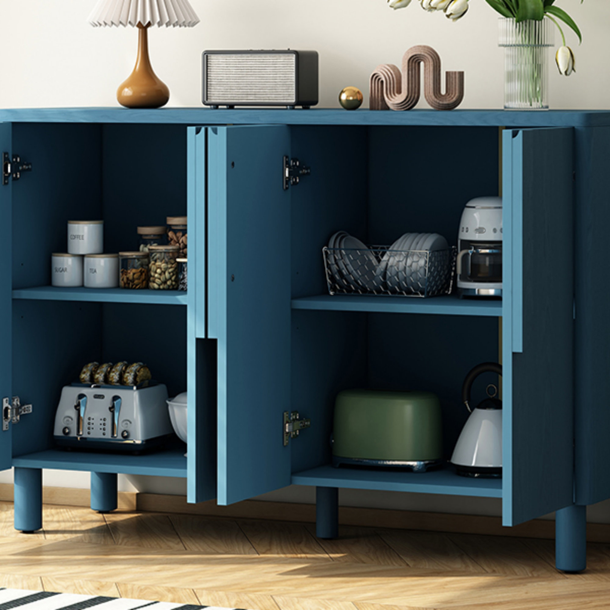 Latitude Run® 4-Door Buffet Cabinet With Storage, Wood Sideboard ...