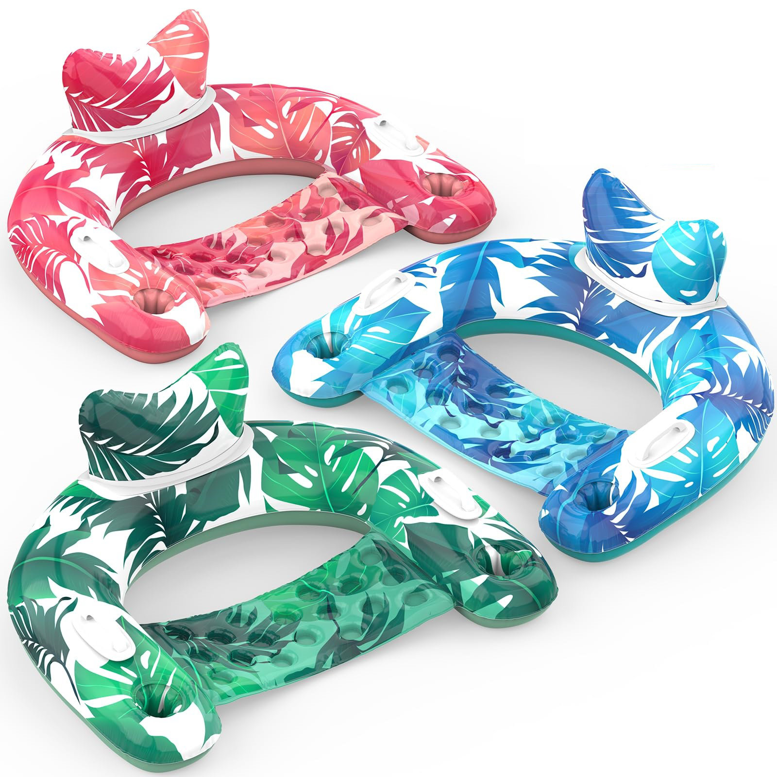 POGBUT 3-Pack PVC U-Shaped Inflatable Pool Floats with Cup Holders ...