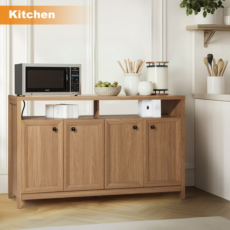 Charlton Home® Geonte 55" Heavy-Duty Thick Sideboard Buffet With Open ...