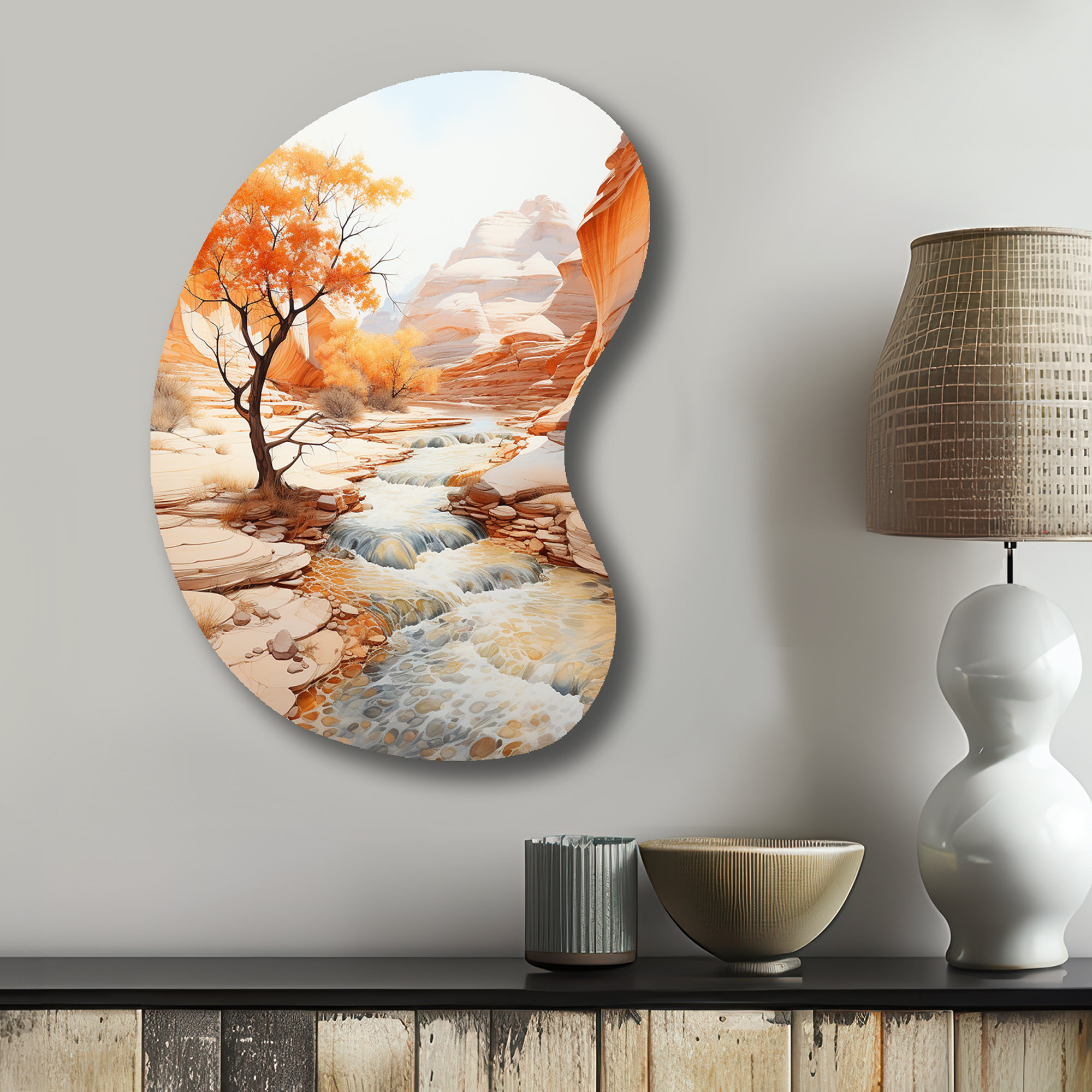 Design Art Beige Peach Canyon Mirage - Canyon Boom Shape Metal Wall ...
