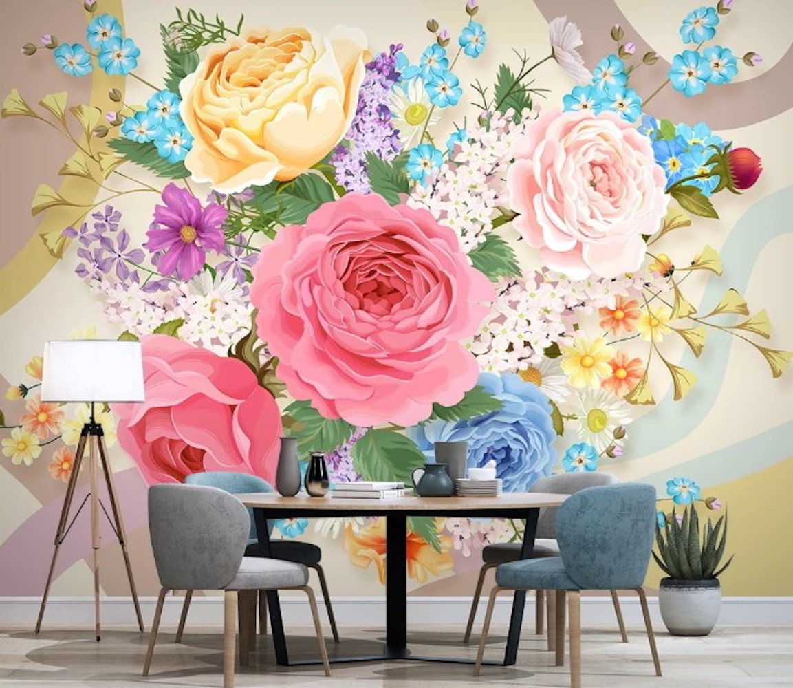 GK Wall Design Garden Flowers Floral Pattern Colorful Roses Removable ...