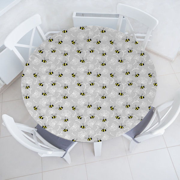 Ambesonne Entomology Fitted Round Tablecloth Yellow Charcoal Grey | Wayfair