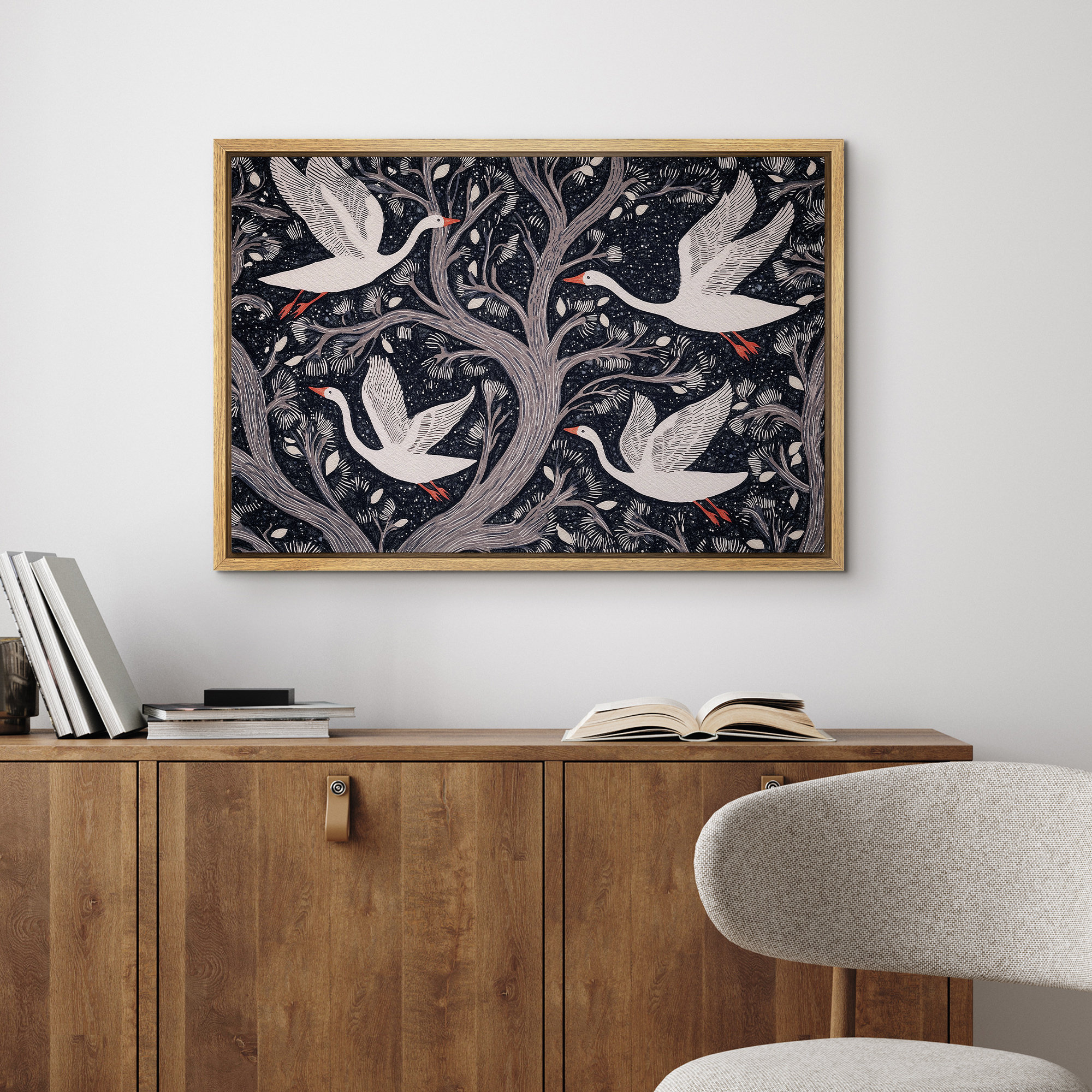 wall26 Goose Illusion Tree Branches Retro Decor Framed Bedroom Wall ...