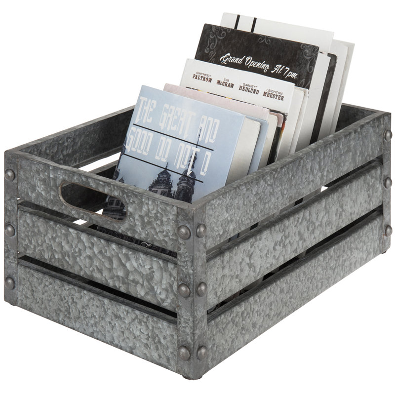 17 Stories Galvanized Metal Storage Crate Basket | Wayfair
