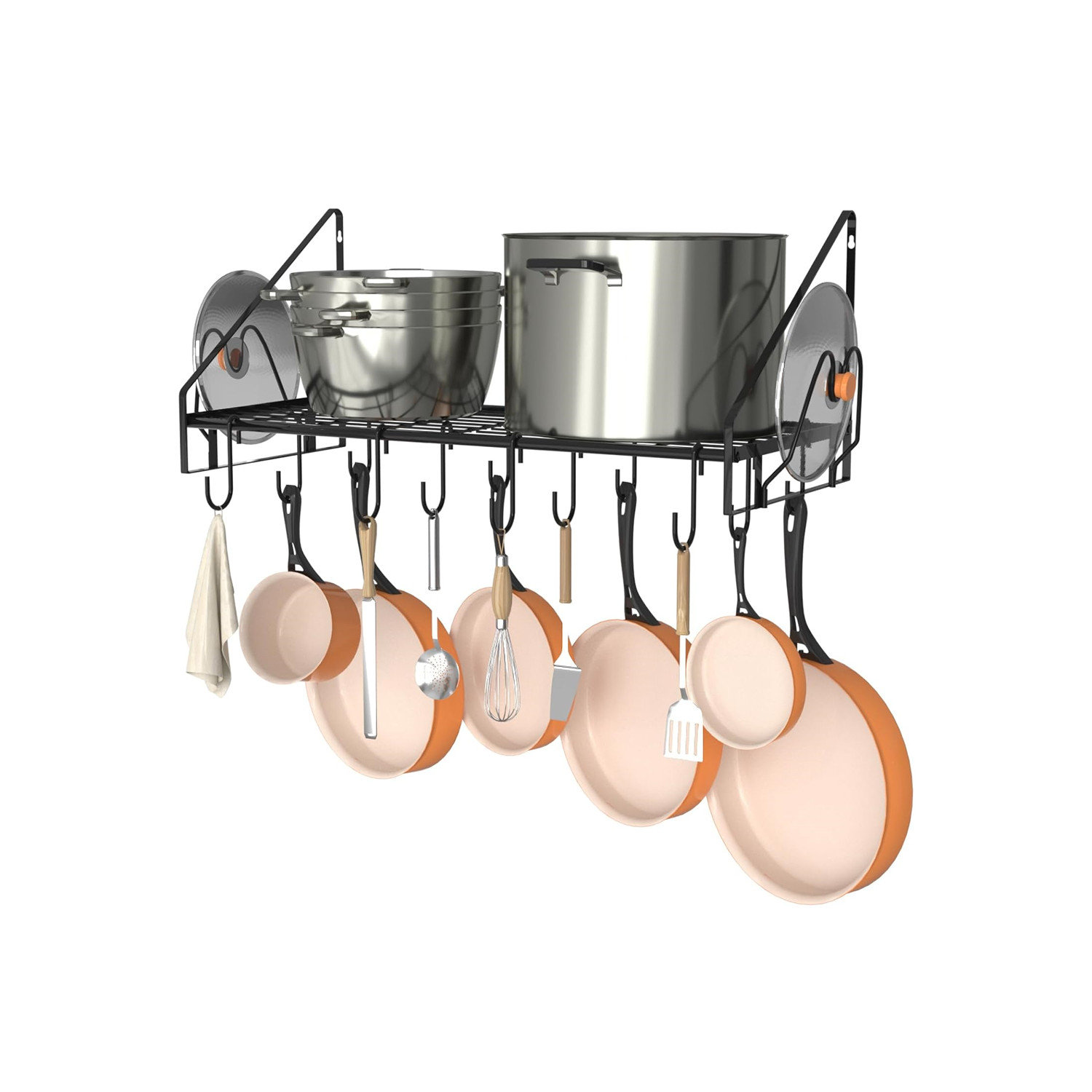 Latitude Run® Pot Rack Wall Mounted With 12 Hooks And 2 Pot Lid Holders ...