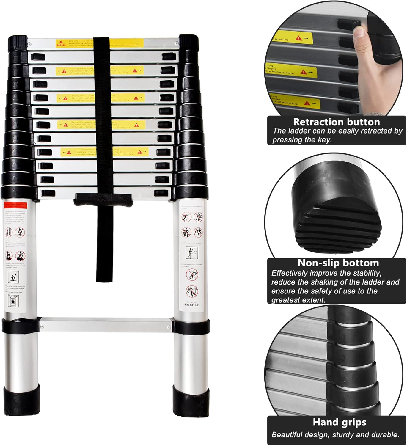 WFX Utility™ 12.5 FT Telescoping Ladder One Button Retraction Aluminum ...