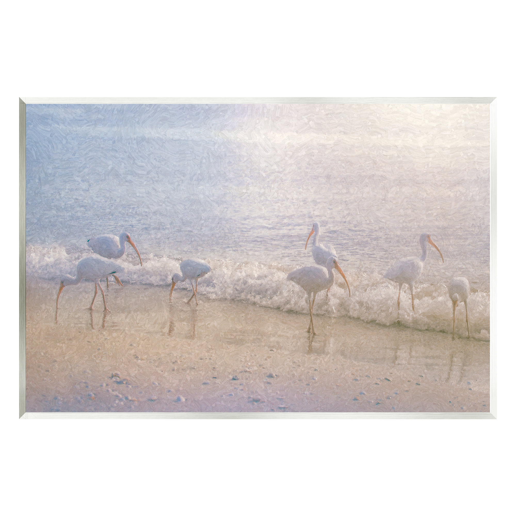 Stupell Industries Seaside Waves Bird Flock Grazing Floater Canvas Wall ...