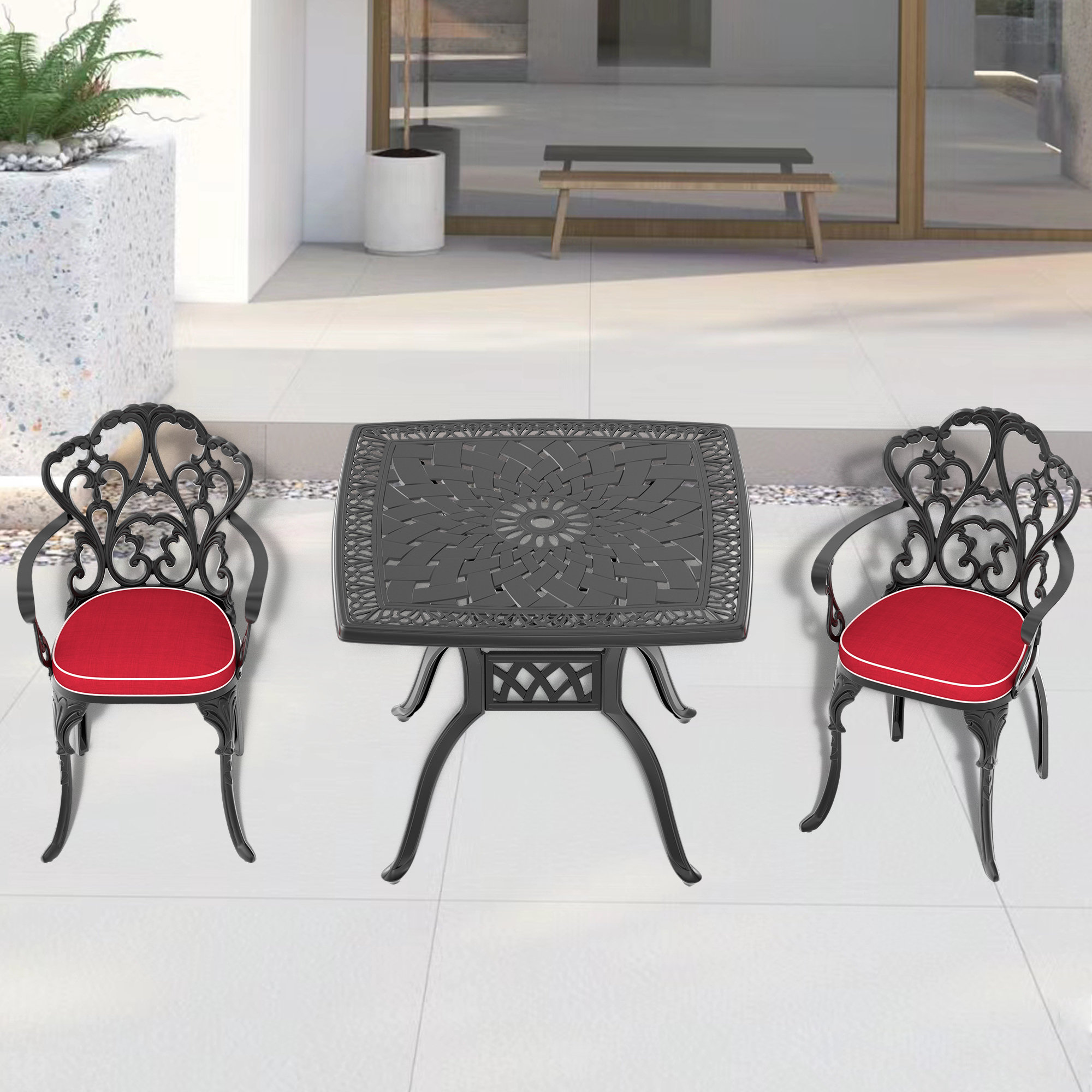 World Menagerie Bootle Square 35.43 -inch Outdoor Restaurant Dining Set ...