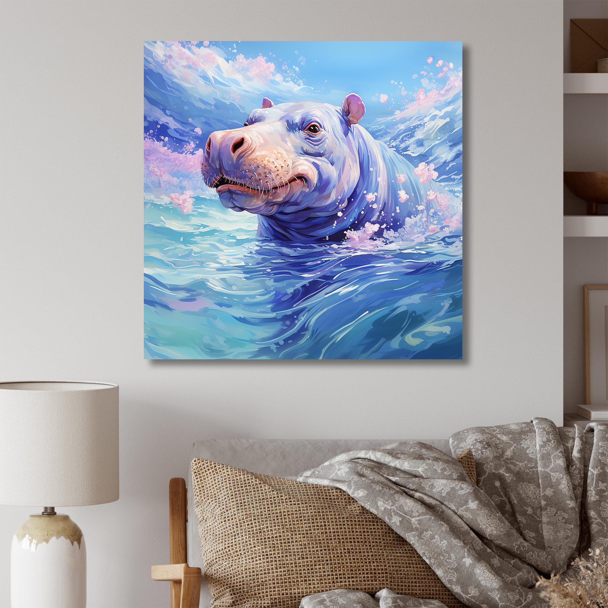 Bungalow Rose Blue Serene Hippo Majesty - Hippopotamus Wall Art | Wayfair