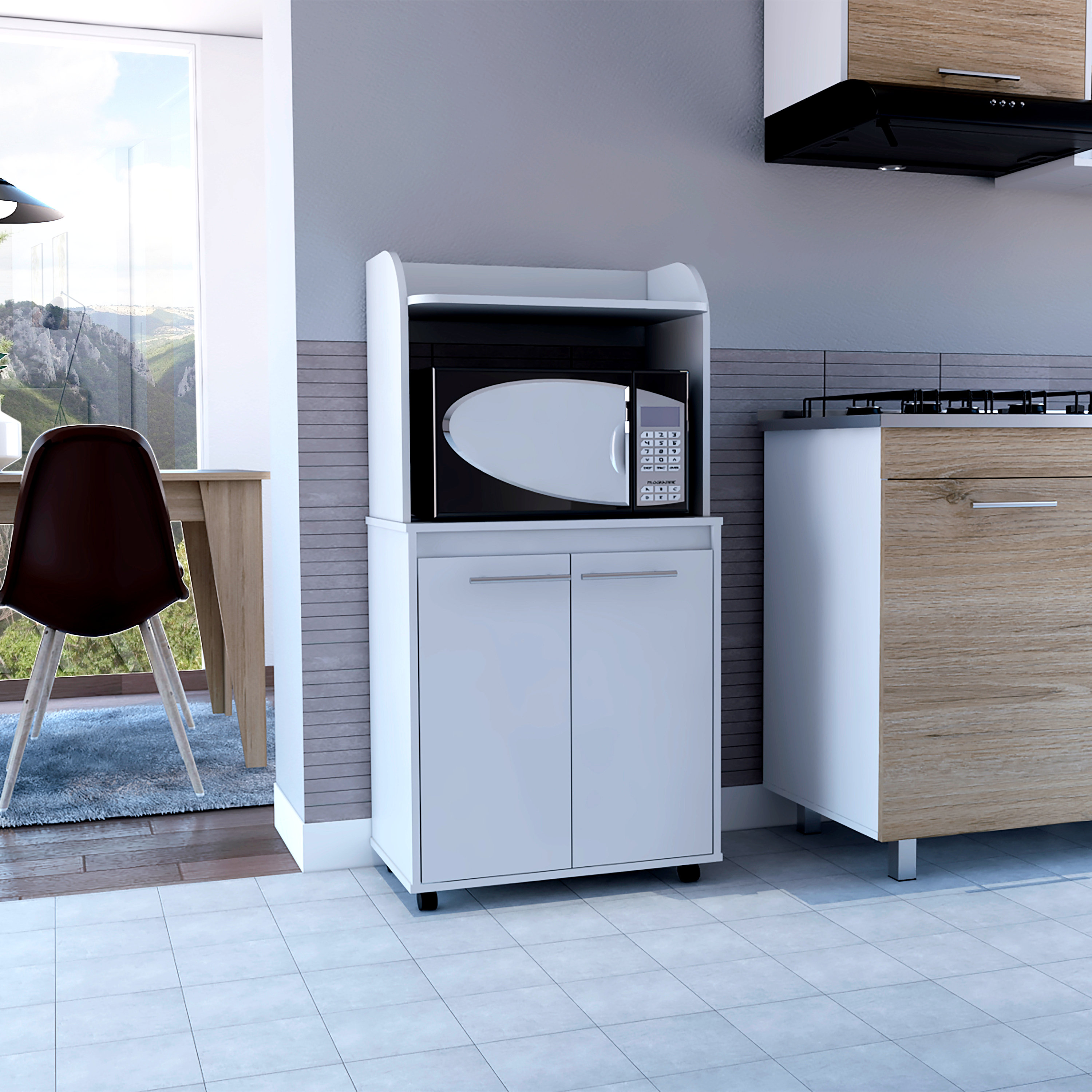 Ebern Designs Kira Kitchen Kart, Double Door Cabinet, One Open Shelf ...