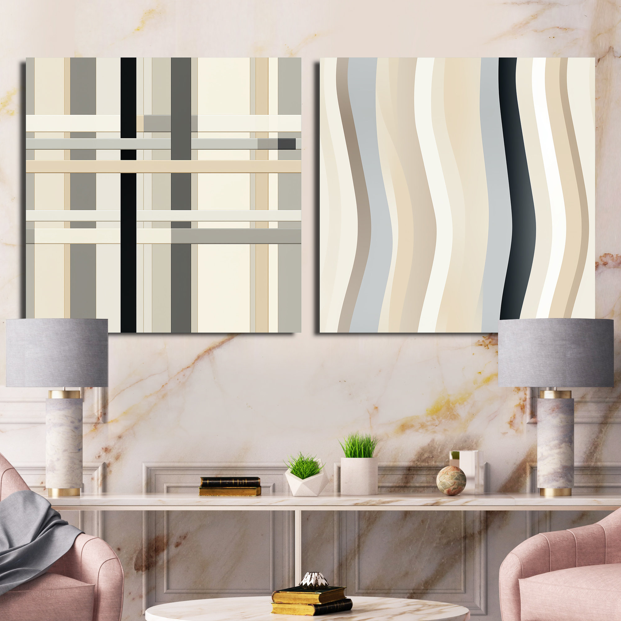 Wade Logan® Cuzzort - Abstract Shapes Square Collage Set Of 2 | Wayfair