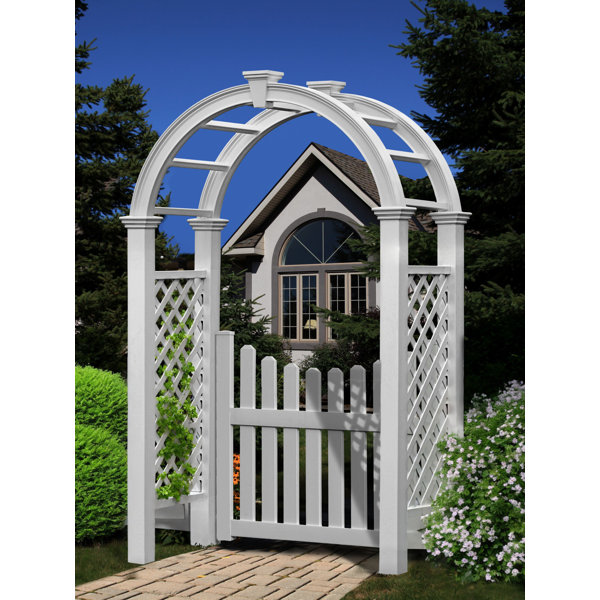 Vita 60" W x 28" D Polyvinyl Chloride (PVC) Arbor with Gate in White ...