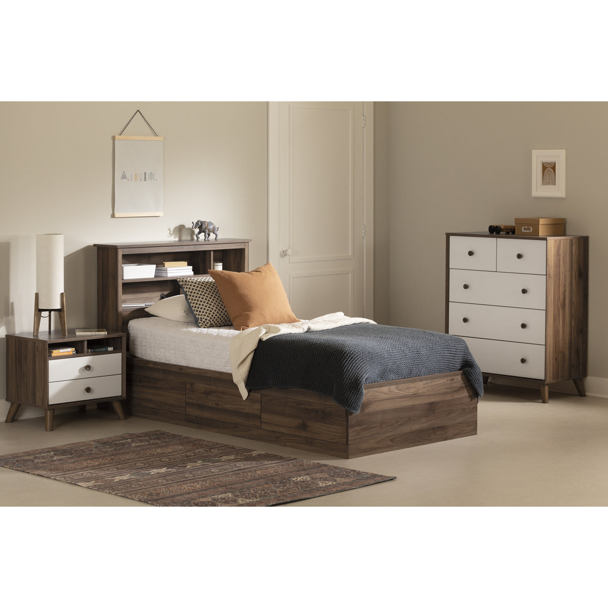 The Twillery Co.® Janay Twin Platforms Bed with Bookcase Headboard ...