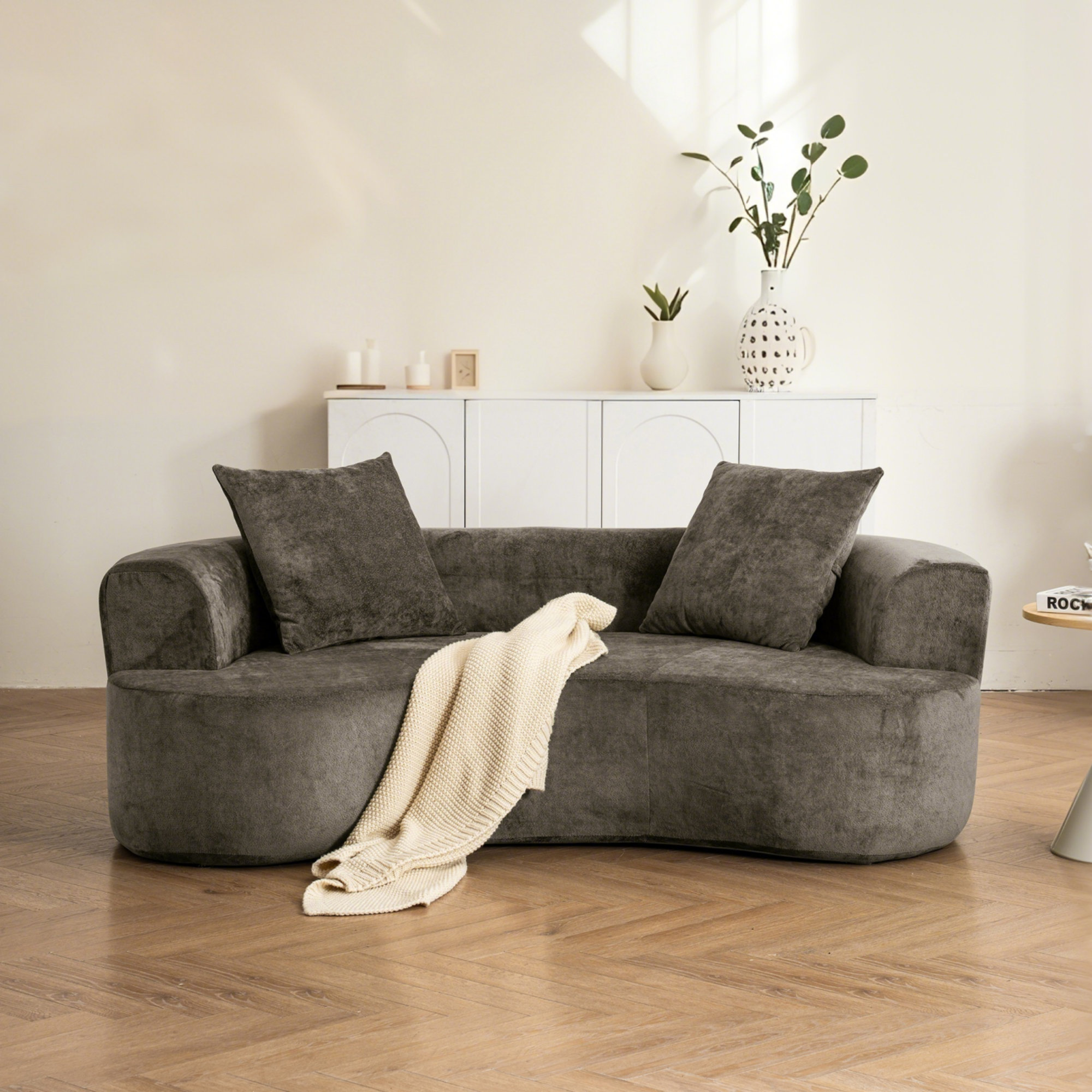 Ivy Bronx Moon Shaped Sofa-Modern Sleeper Cat Waist Sofa With Deep Seat ...