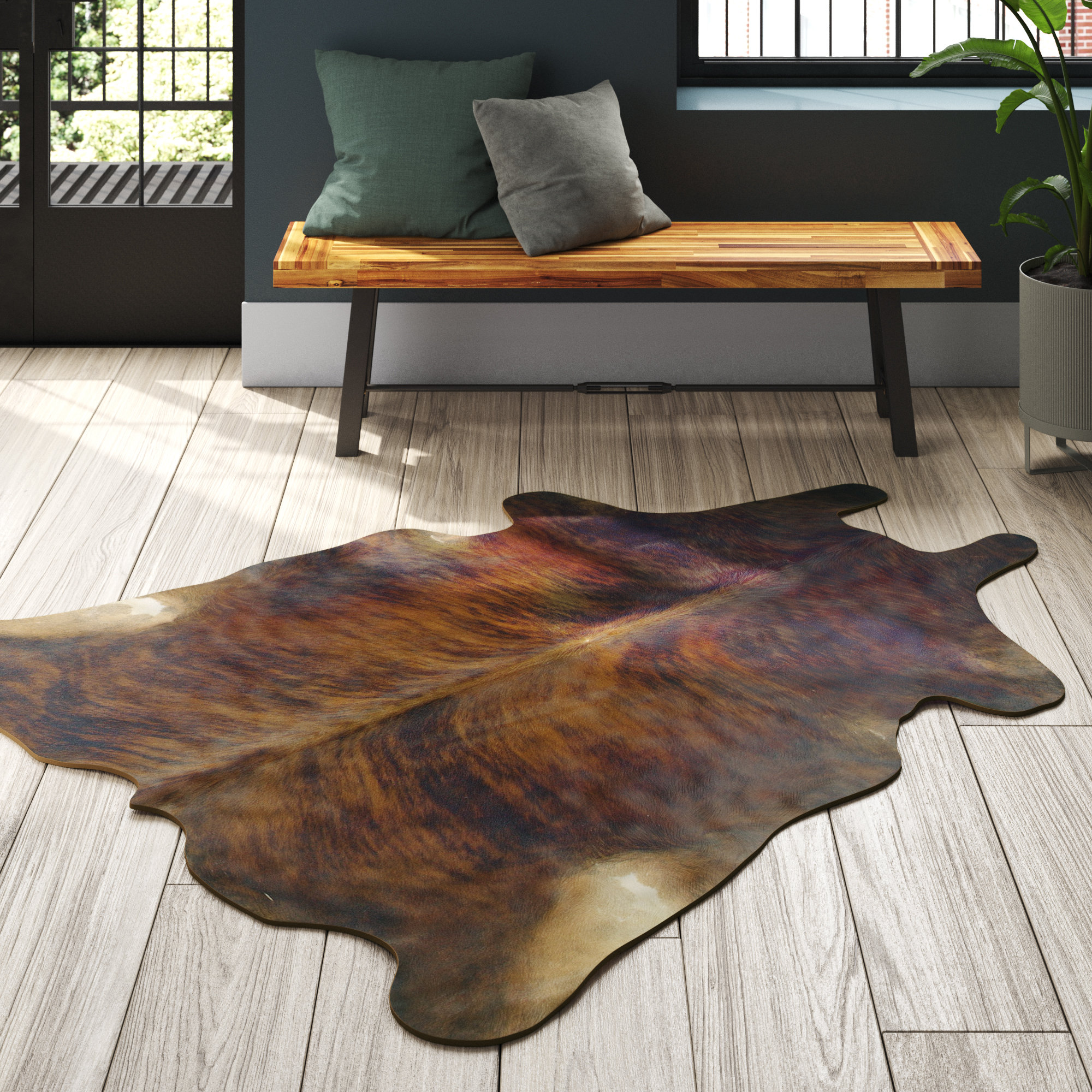 Union Rustic Osborn Handmade Dark Brindle Full Skin Cowhide Black/Brown ...