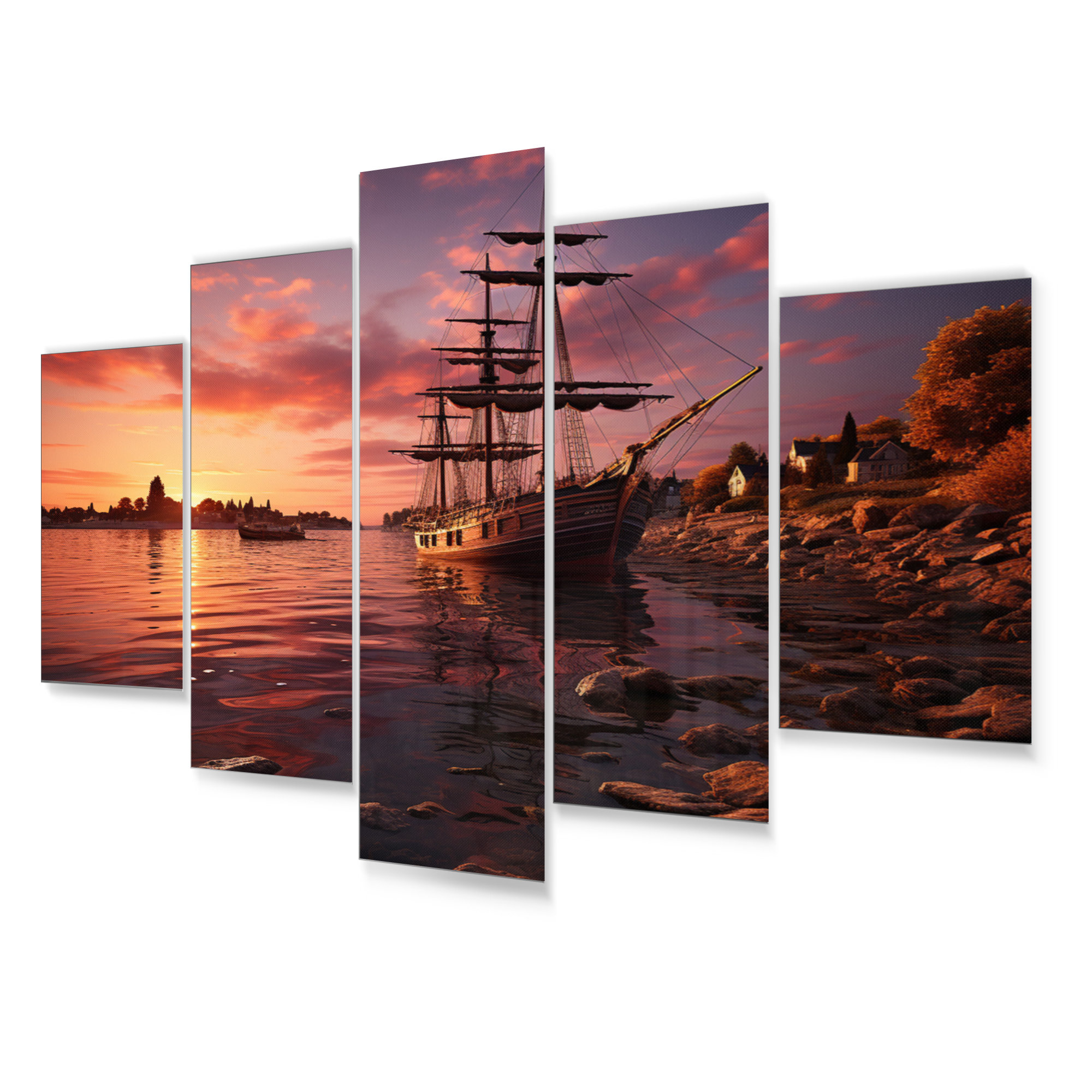 Design Art Germany Sunset Harbor I On Metal 5 Pieces Print | Wayfair