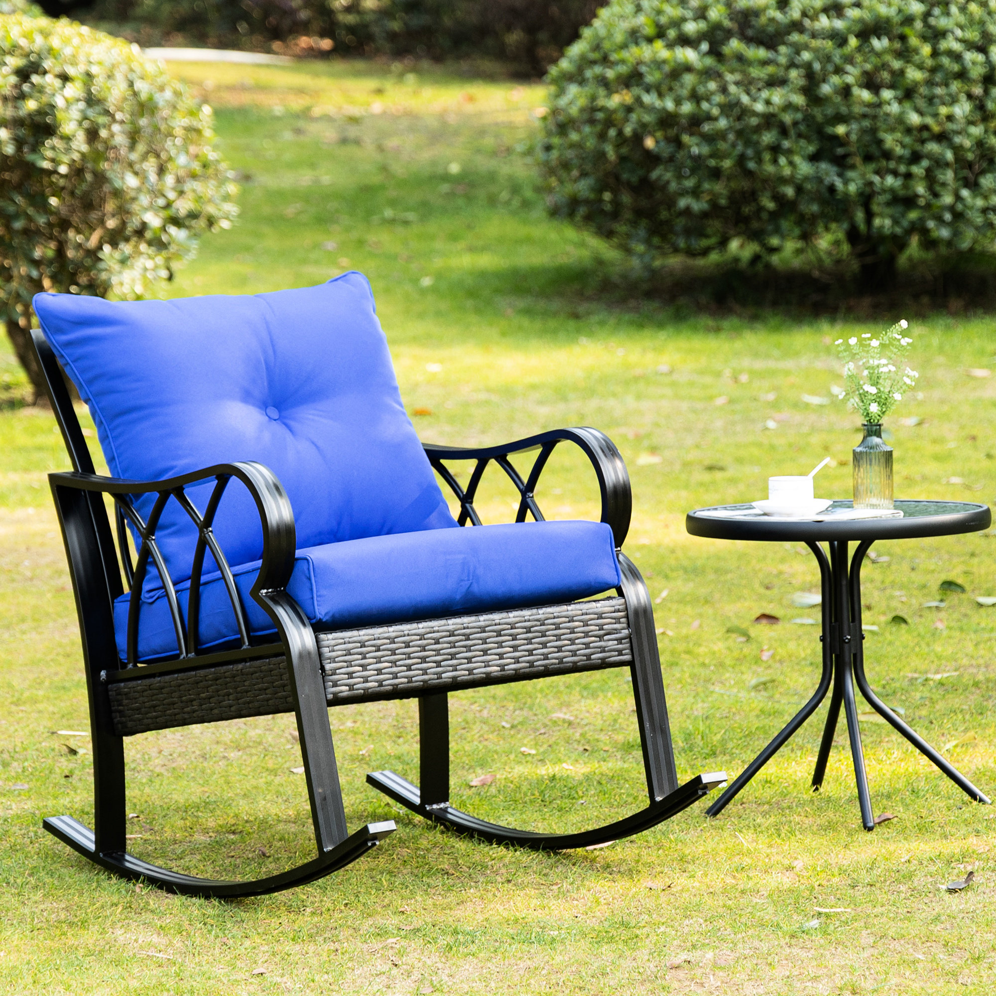Red Barrel Studio® Garden Rocker Chair With Cushions - Blue. Aluminum ...