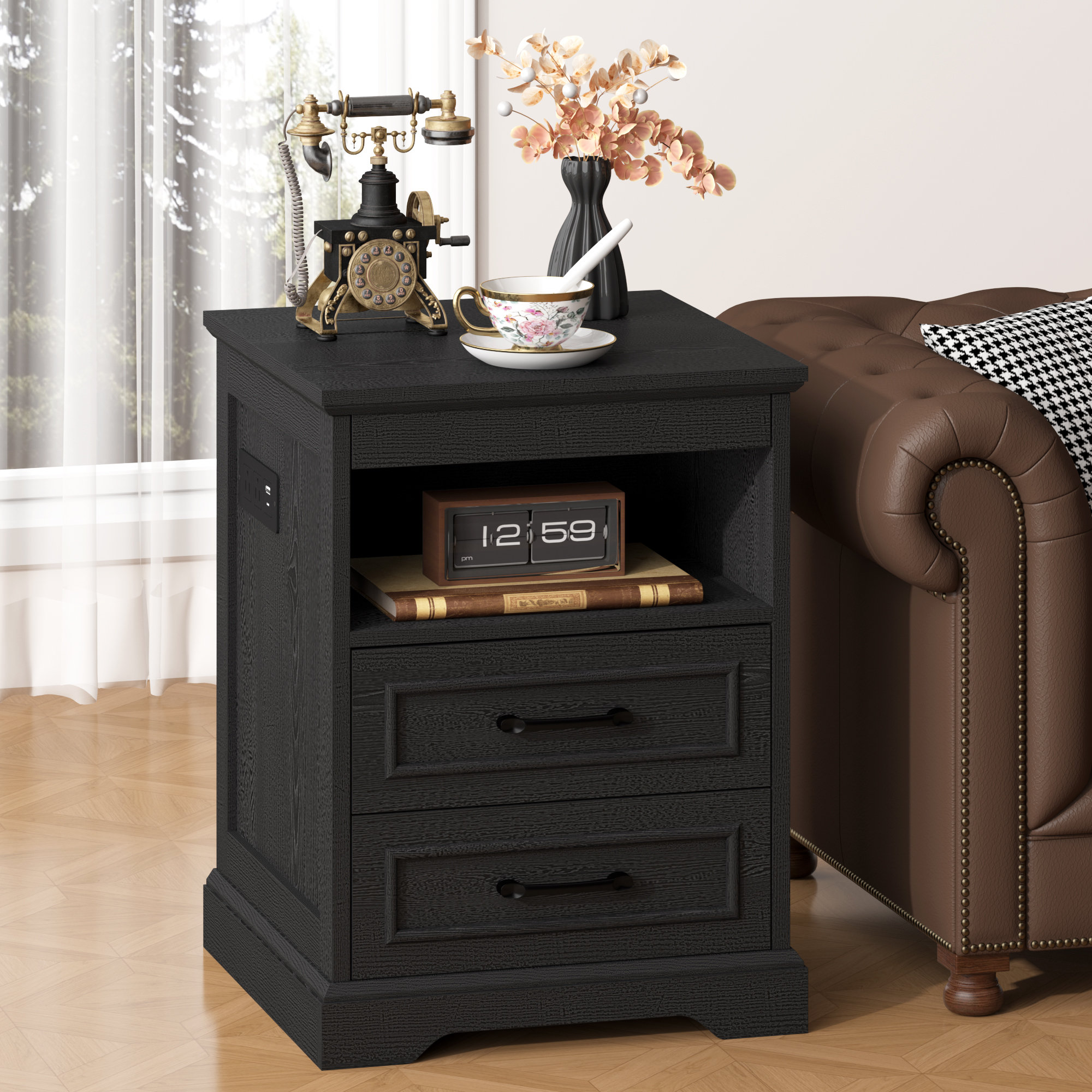 Winston Porter Farmhouse 18"W End Table with 2 Drawers & Open Shelf ...