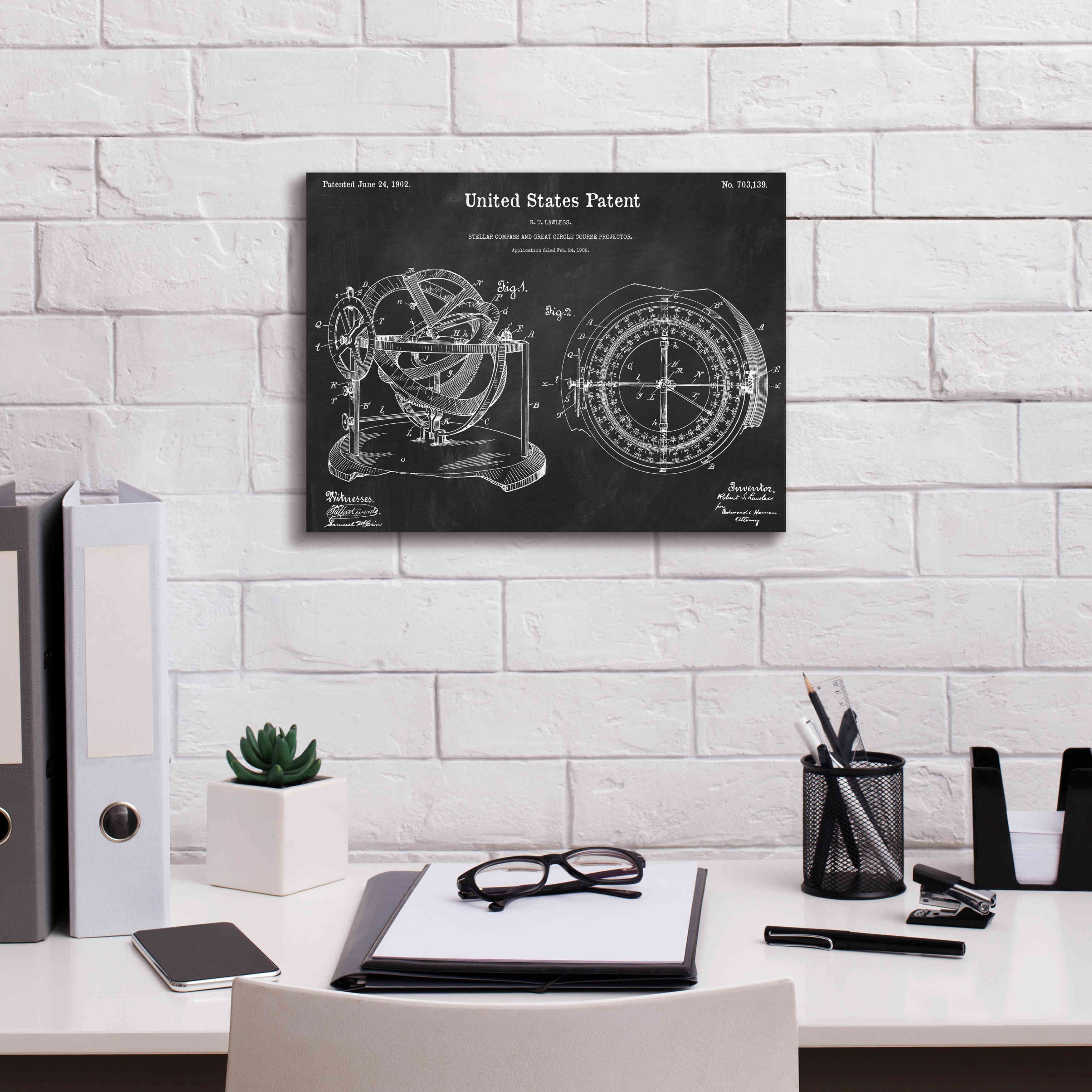 17 Stories Stellar Compass Blueprint Patent Chalkboard - Wrapped Canvas ...