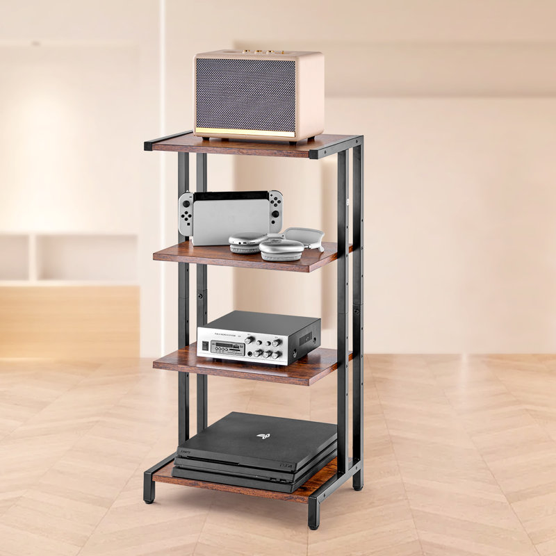 17 Stories 4-Tier AV Media Stand Height-Adjustable Wooden Audio-Video ...