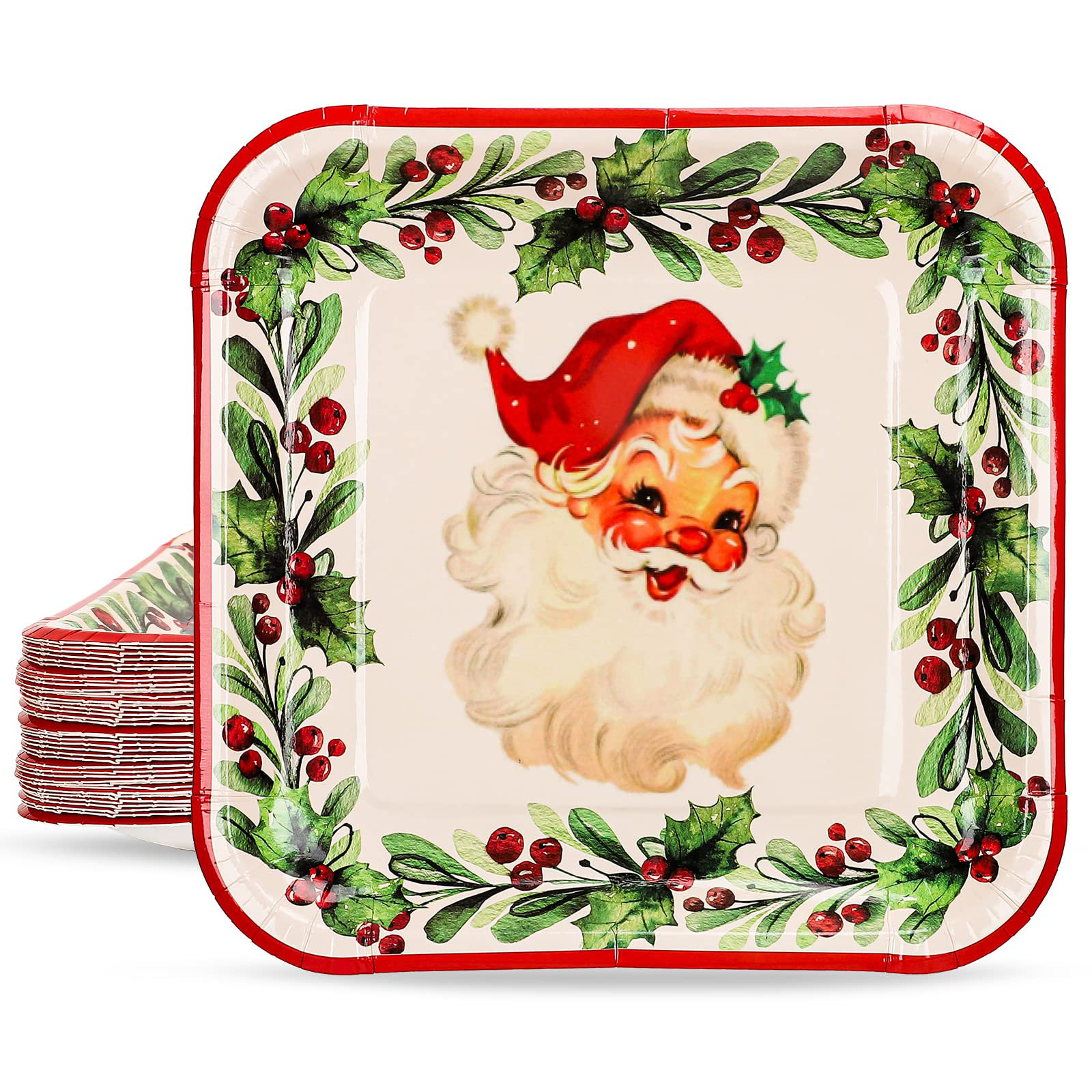 COEN Vintage Santa Claus Christmas Paper Square Plates – 9-Inch ...