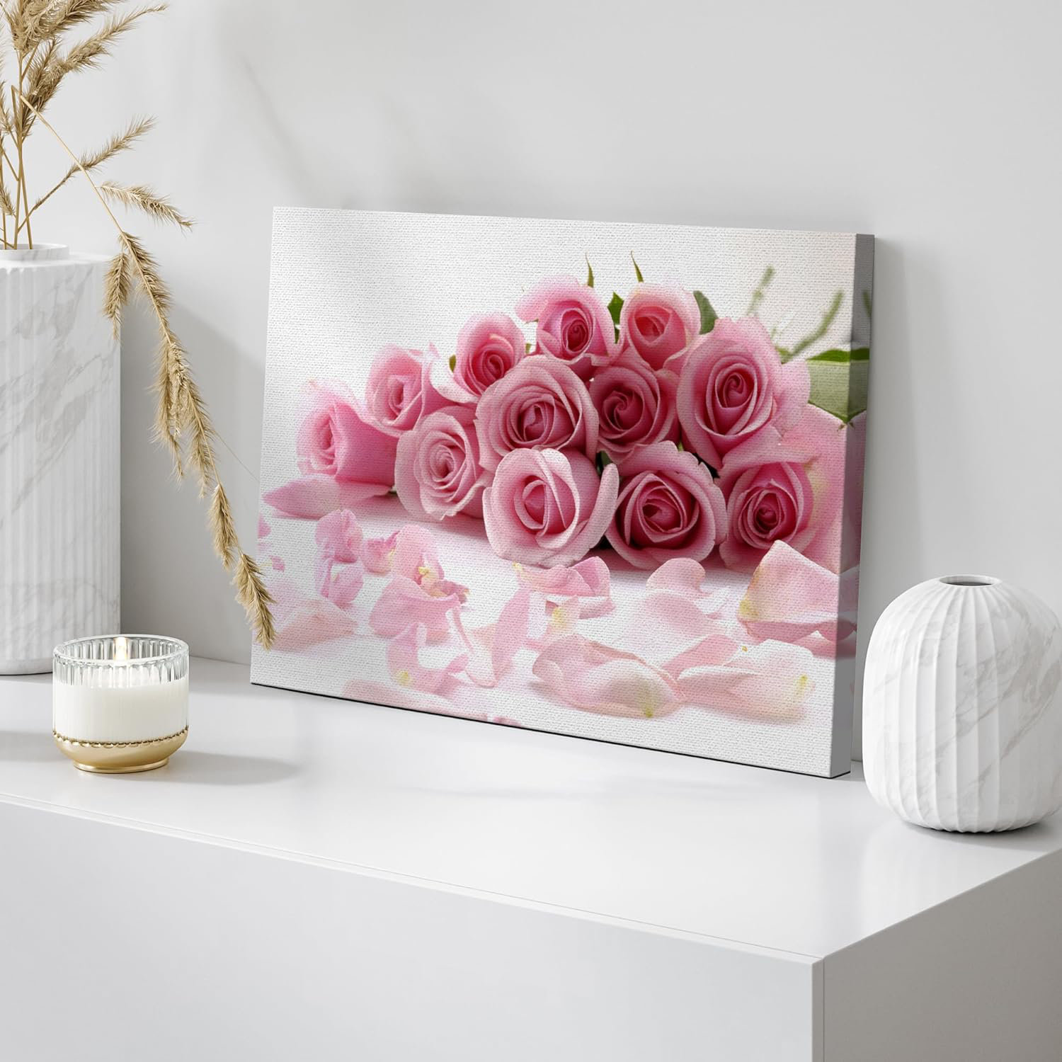 IDEA4WALL Bouquet Of Beautiful Pink Rose Flowers With Petals On Canvas ...