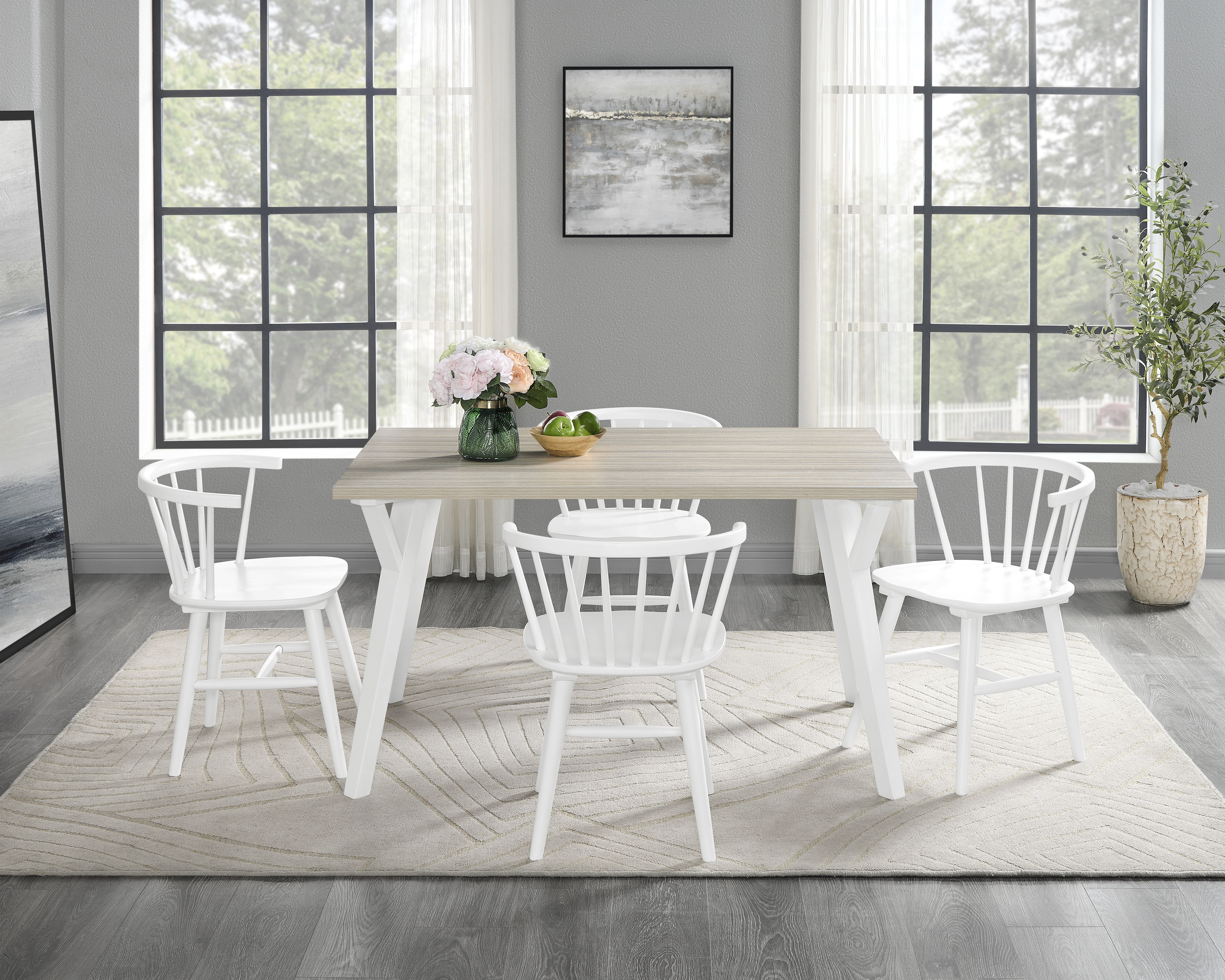 DAPPER DOODLES INC White And Natural Wood 5-Piece Dining Set, Dining ...