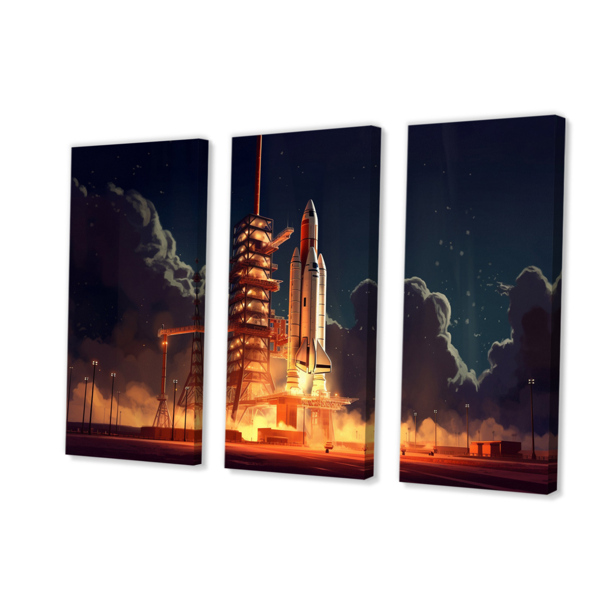 17 Stories Spaceship Rocket in Florida II - 3 Piece Wrapped Canvas ...