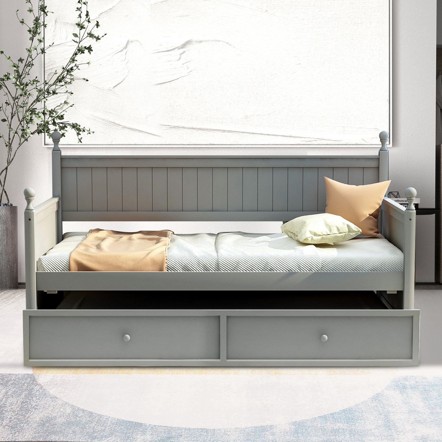 Canora Grey Modern Twin Wood Daybed With Twin Trundle | Wayfair
