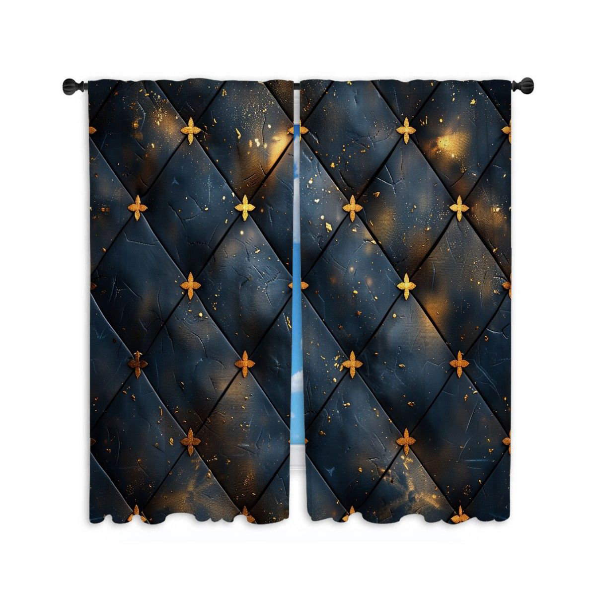 VisionDecor 11958_Starry Night Window Curtains Visual Art Gold Stars ...