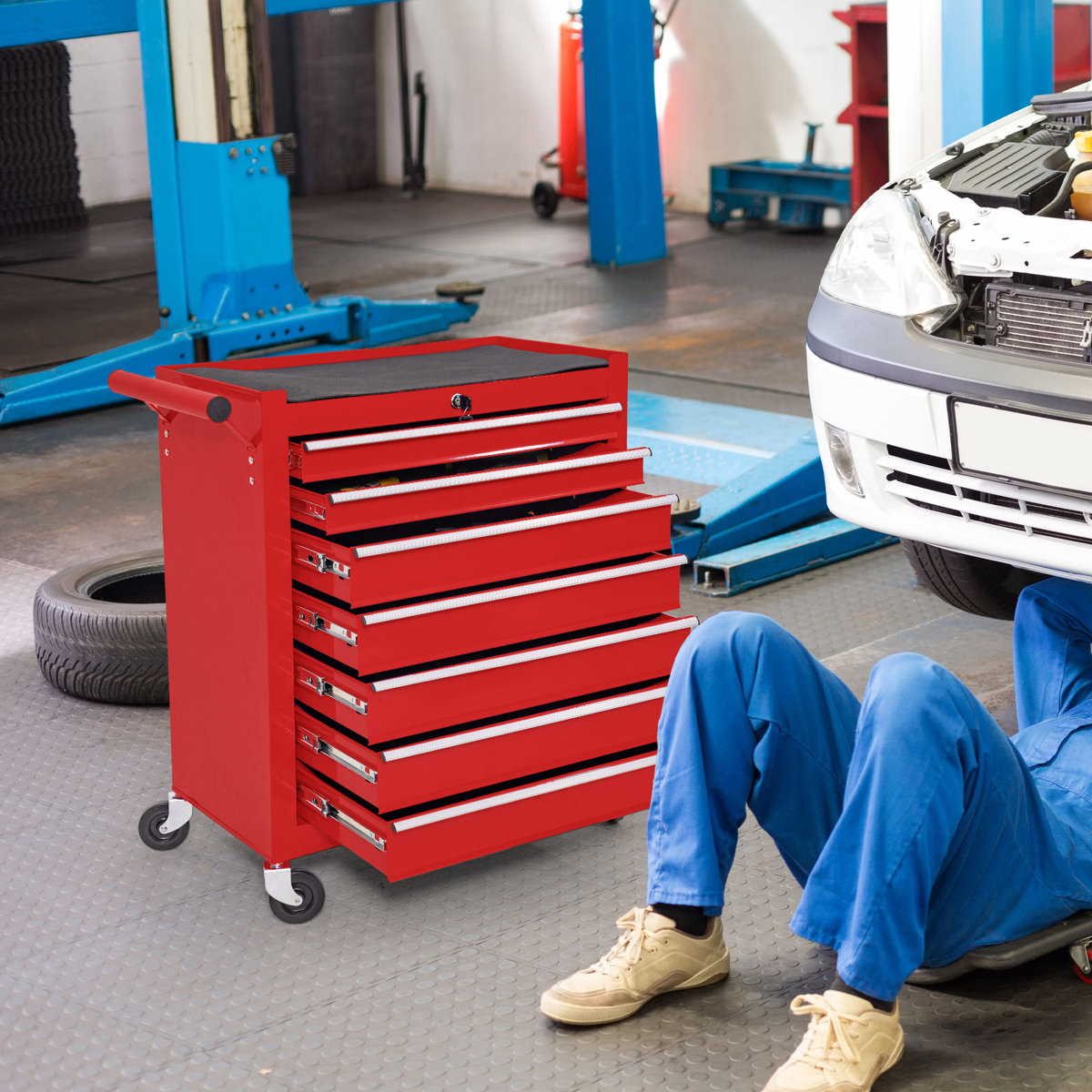 17 Stories 7 Drawer And 6 Drawer Rolling Tool Box, Portable Storage ...