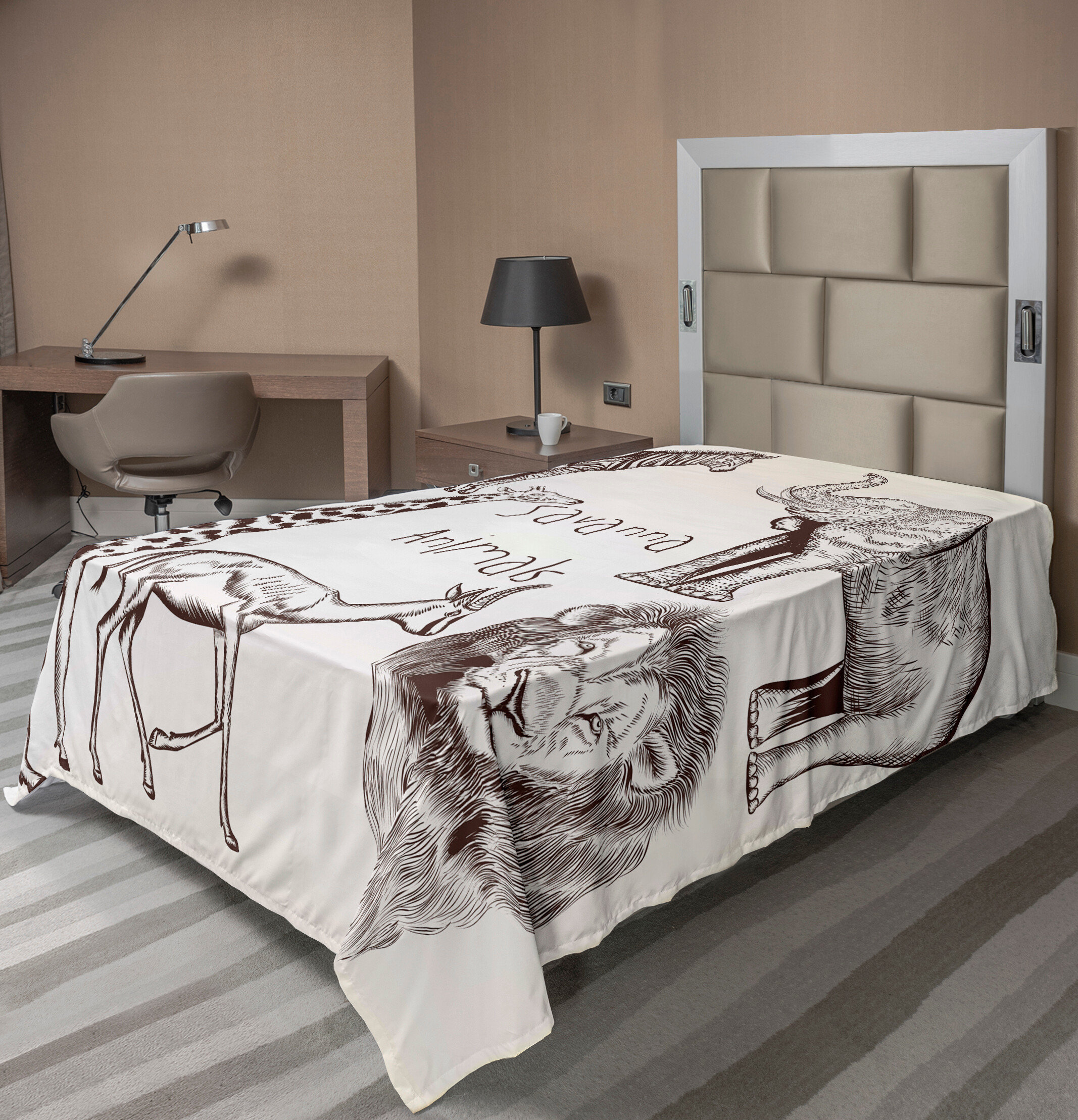 Ambesonne Savannah Top Flat Sheet Wild Lion Zebra Antelope Brown and ...