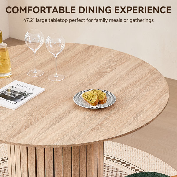 Latitude Run® 47 Inches Wood Round Dining Table for 4, Natural Kitchen ...