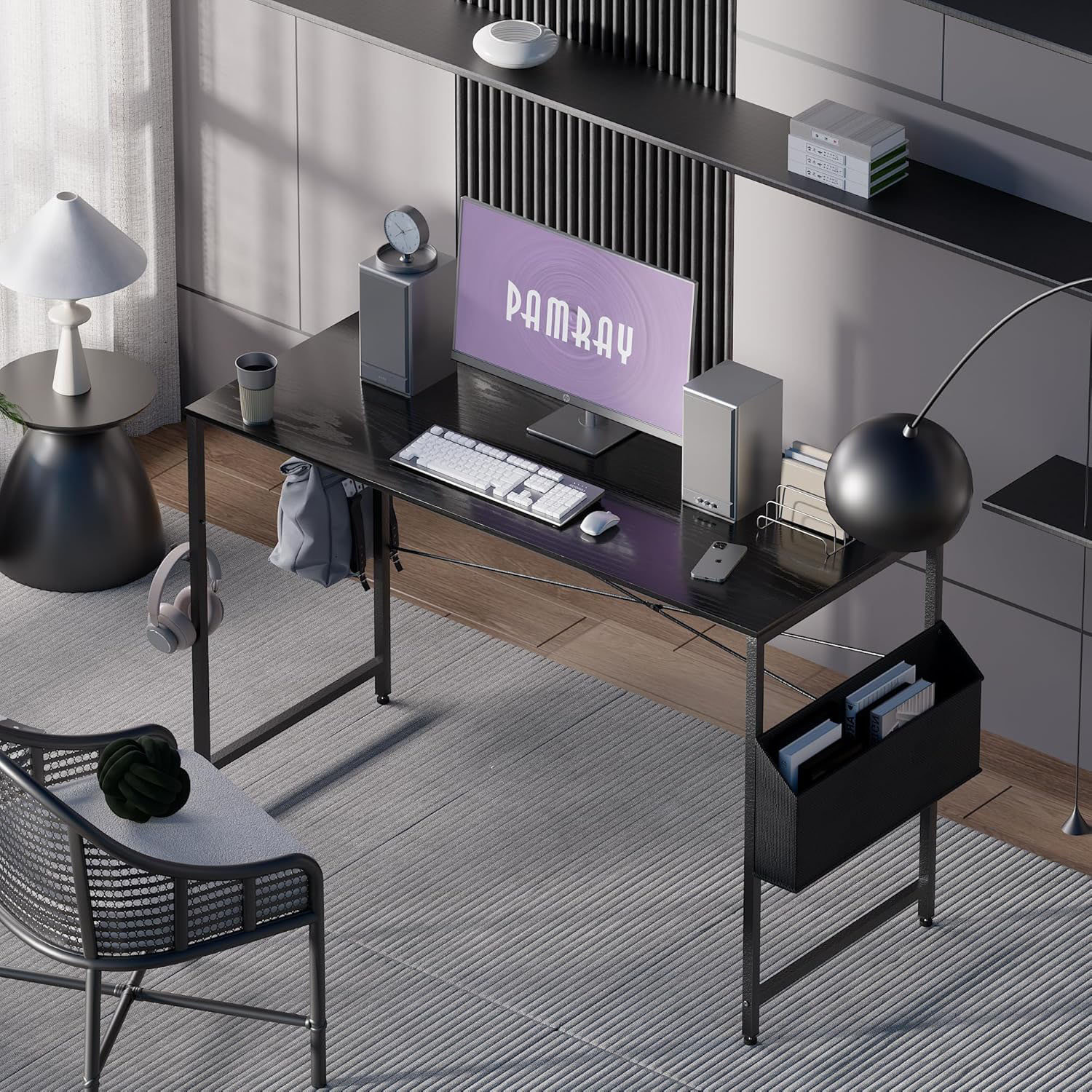 Inbox Zero 47 Inch Computer Desk For Small Spaces With Storage Bag ...