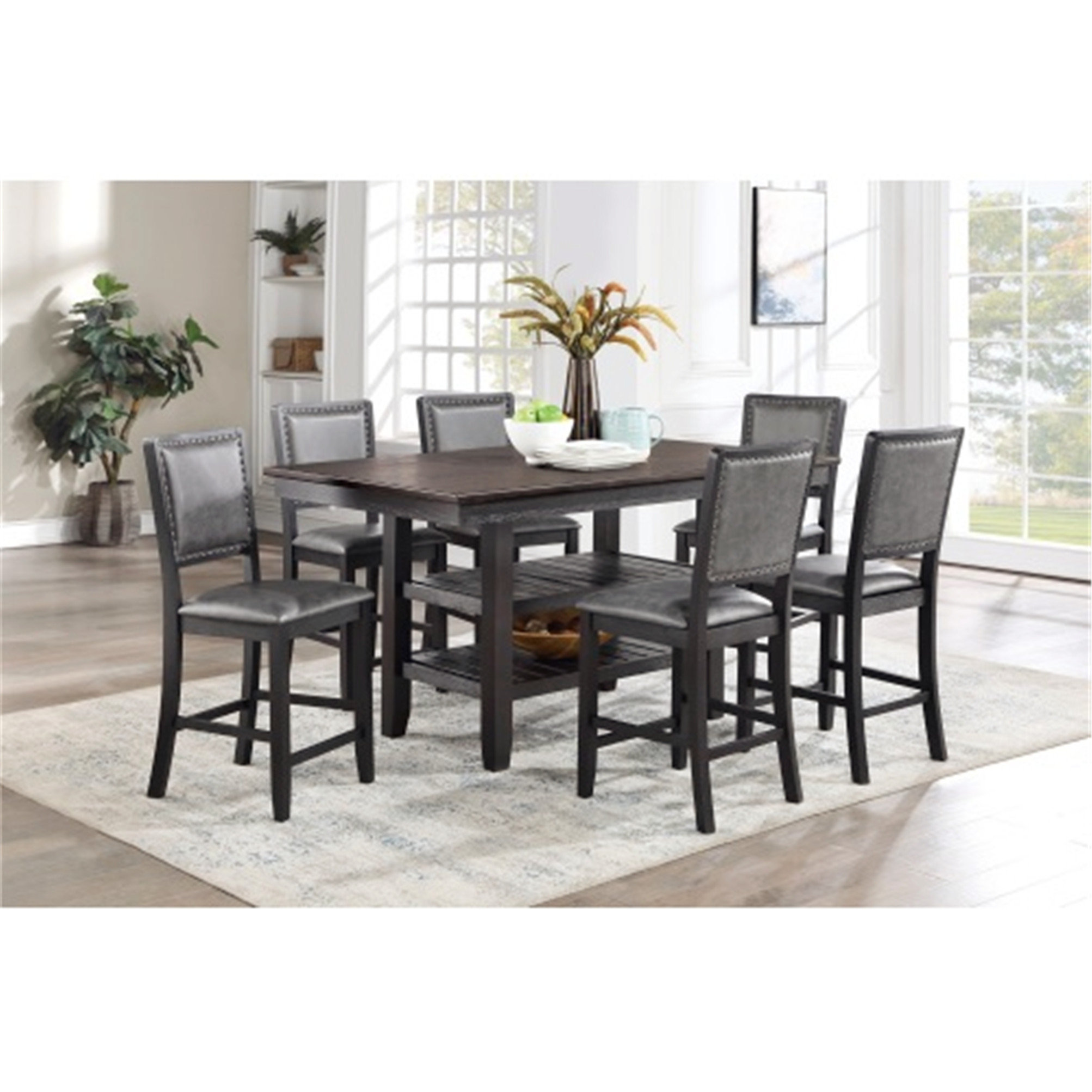 Wildon Home® Ingiald 7pc Dining Table Set with PU Counter Height Dining ...