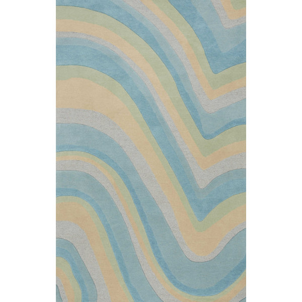 Wrought Studio 5''X8'' Ocean Blue Beige Hand Tufted Abstract Waves ...