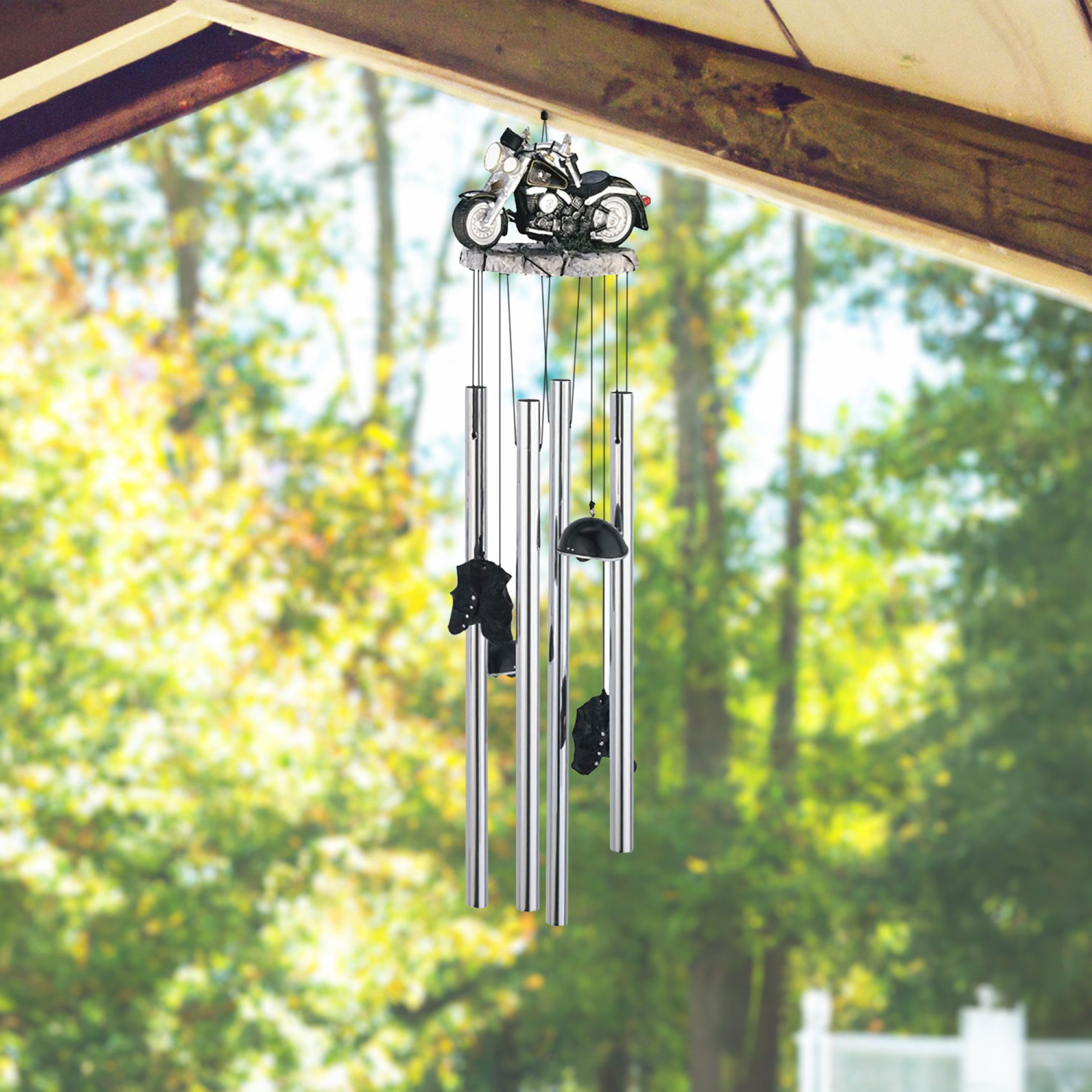 Arlmont & Co. Rickelle 23" Long Round Top Black Motorcycle Wind Chime ...