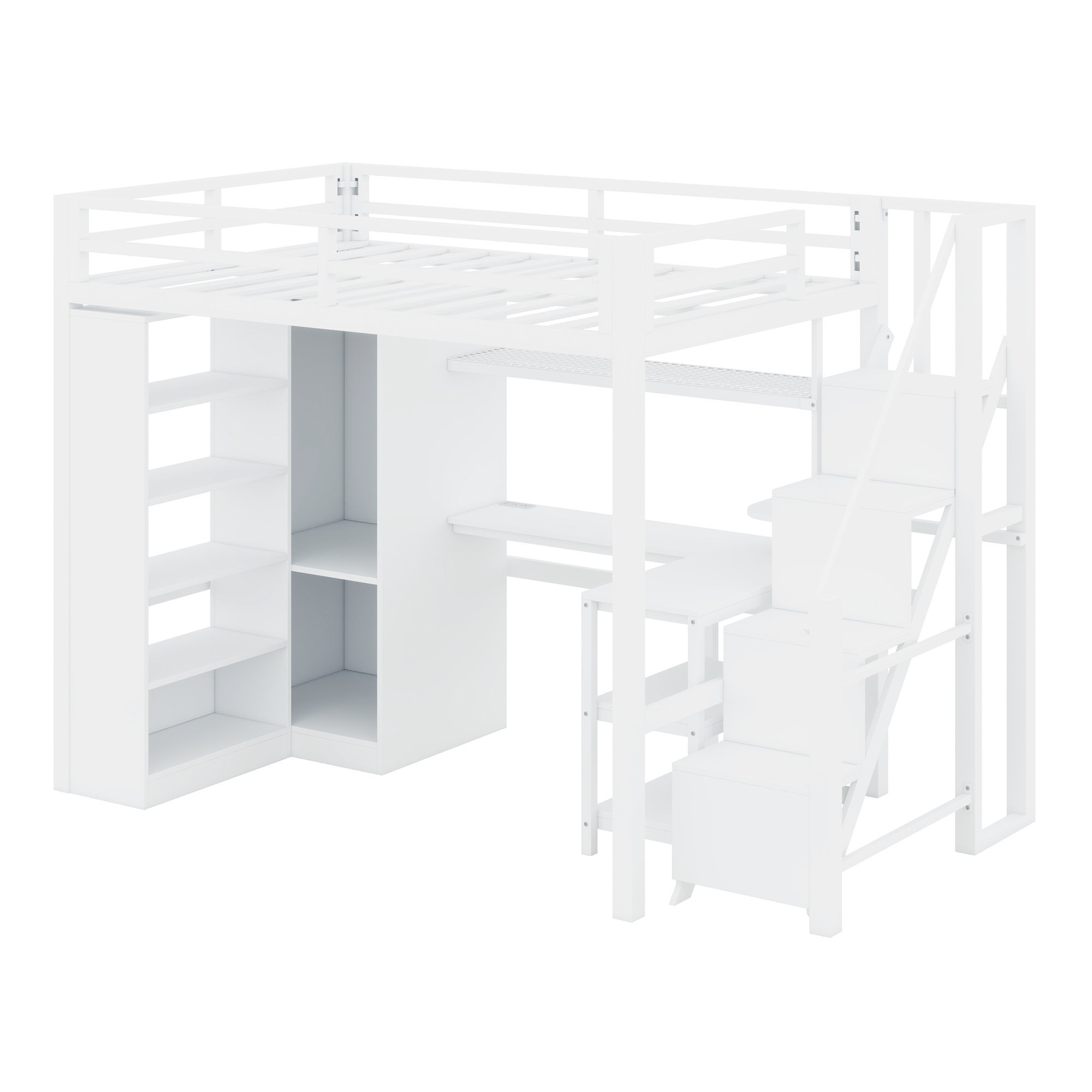 Isabelle & Max™ Metal Loft Bed With Desk, USB Ports, 5-Layer Shelf ...