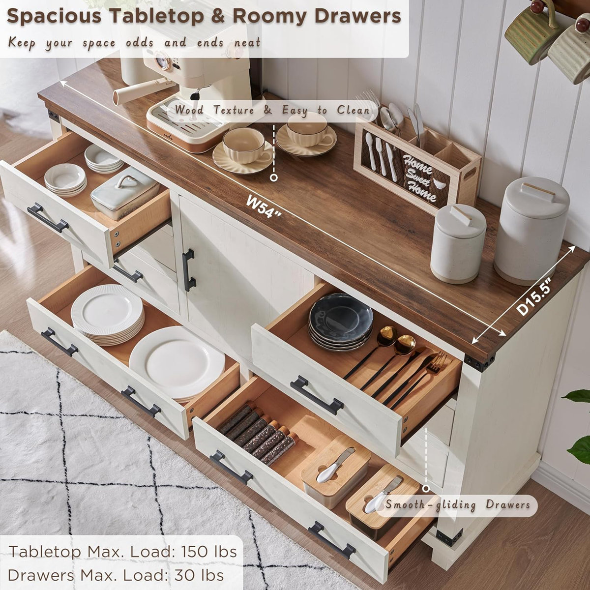 Gracie Oaks Remmelt 54"W Farmhouse 8 Drawer Dresser, Wood Chest of ...