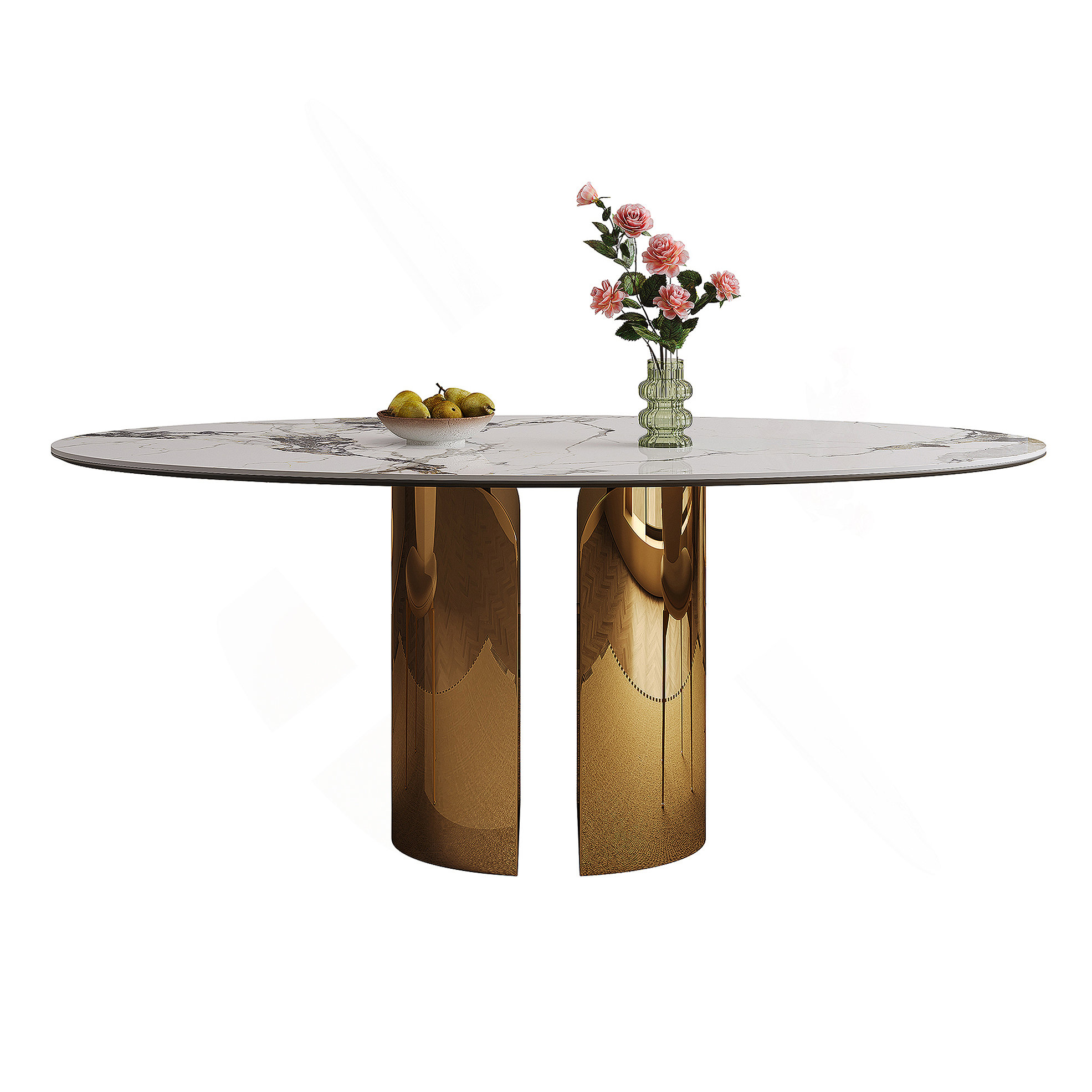 Orren Ellis 70.9-inch Sintered Stone oval dining table, with copper ...