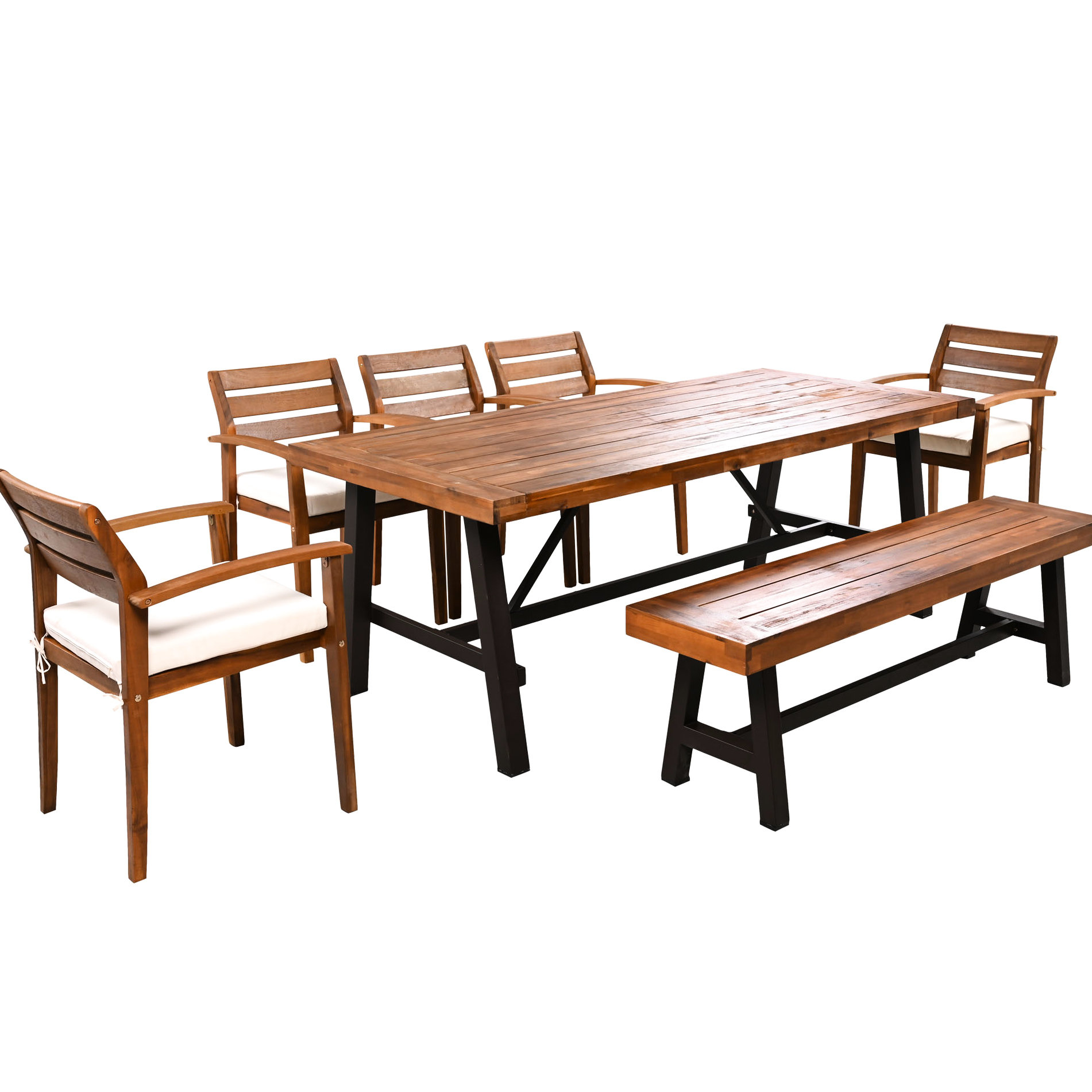 Latitude Run® Outdoor Dining With Wood Chairs, Removable Cushions ...