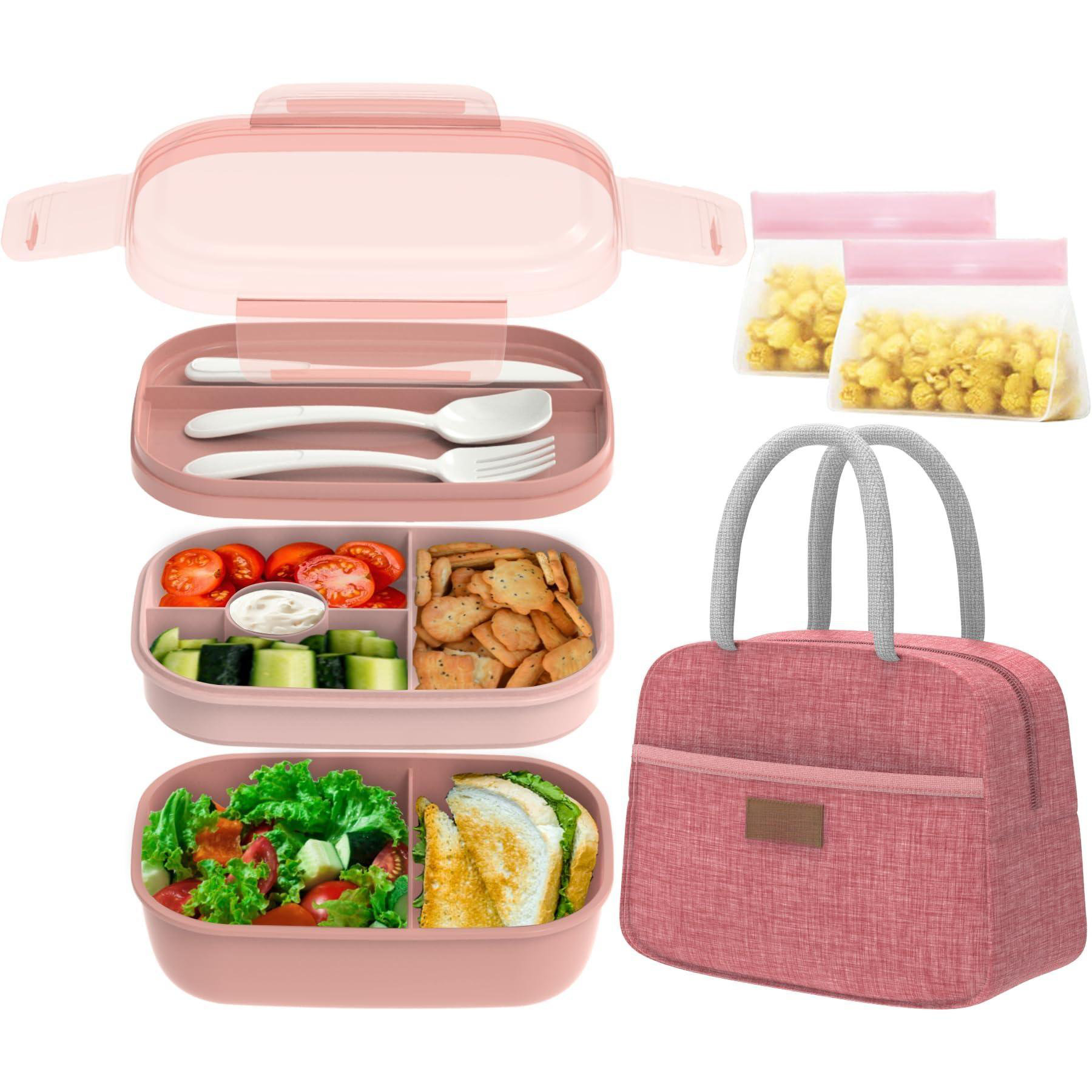 Prep & Savour Bento Lunch Box Set - 3 Stackable Containers For Adults ...