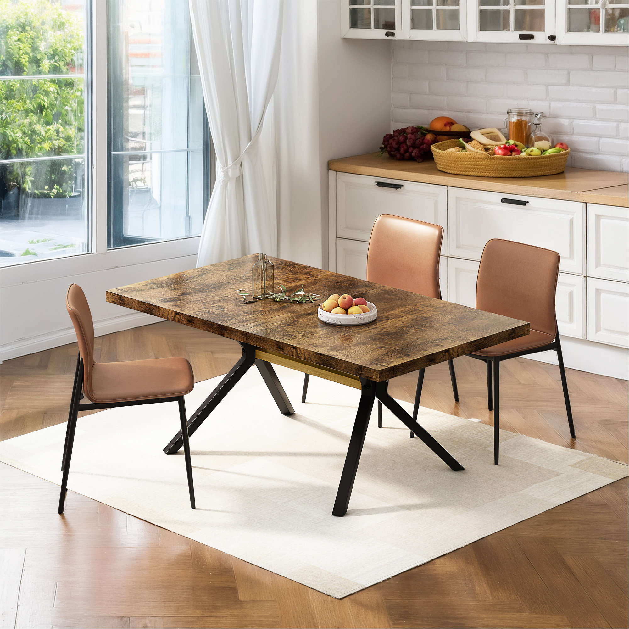 17 Stories Vintage Rectangular Stretch Dining Table With Antique Wooden ...